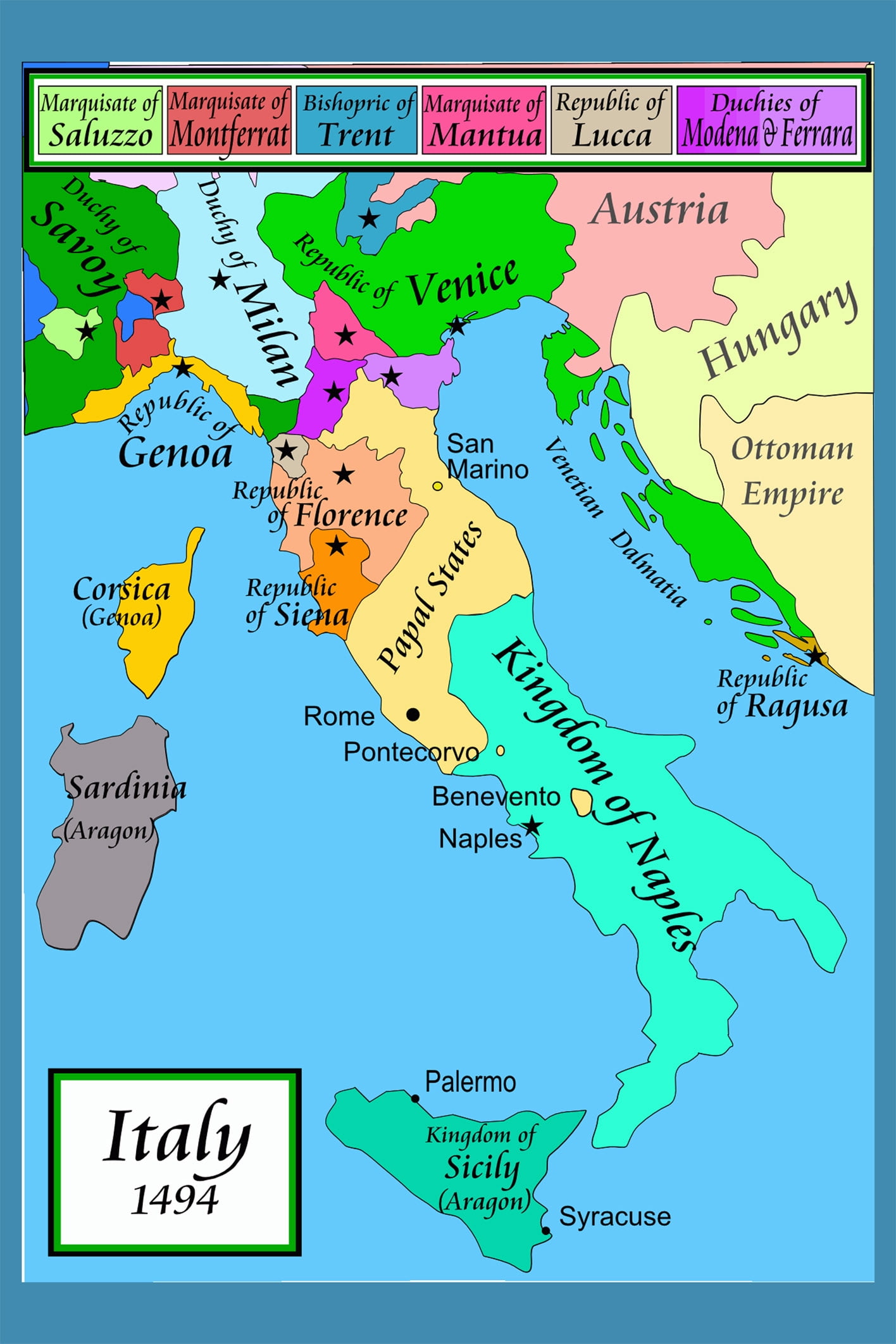 24x36 gallery poster, Map of Italy 1494, Renaissance - Walmart.com