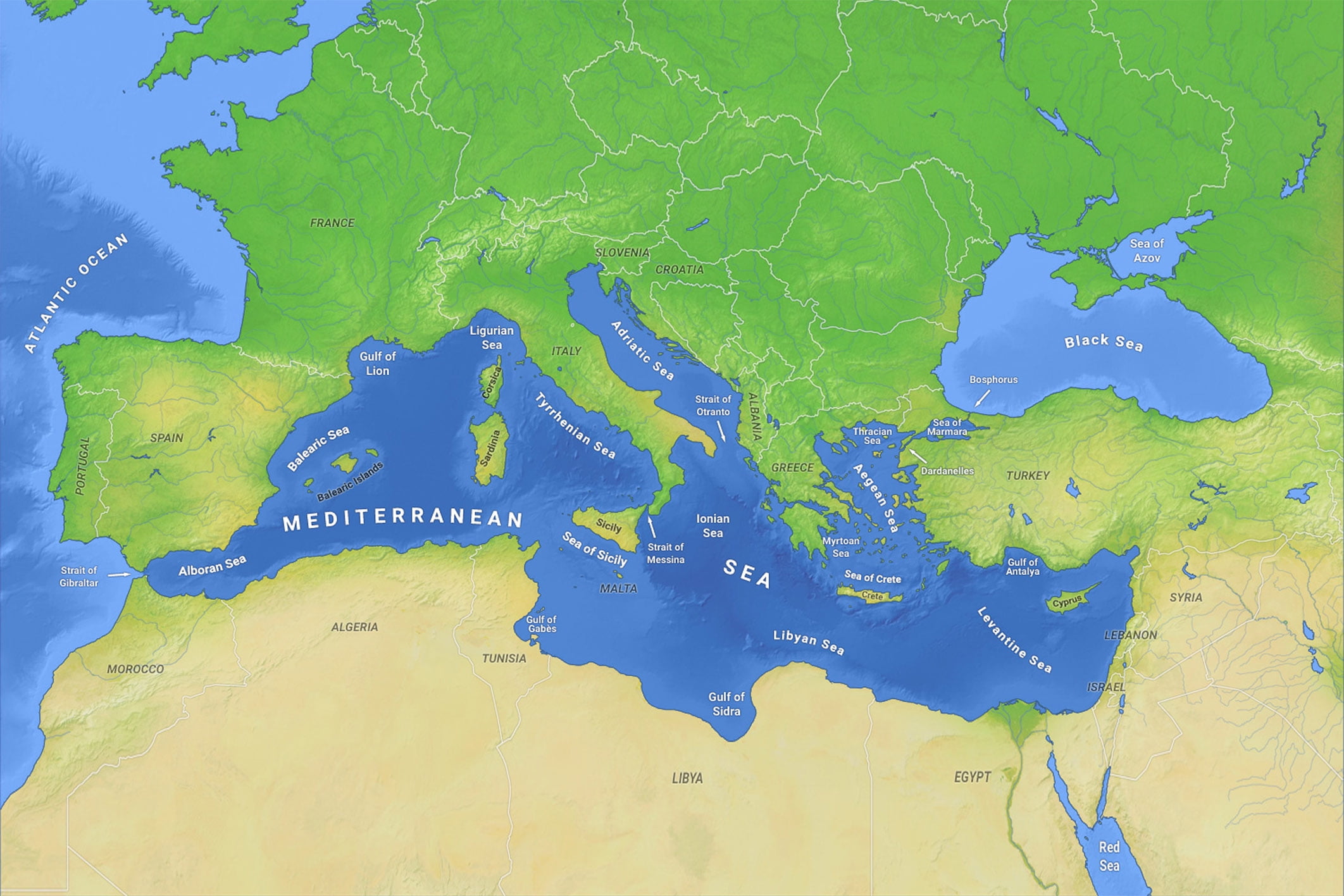 24x36 gallery poster, Map of the Mediterranean Sea with subdivisions ...