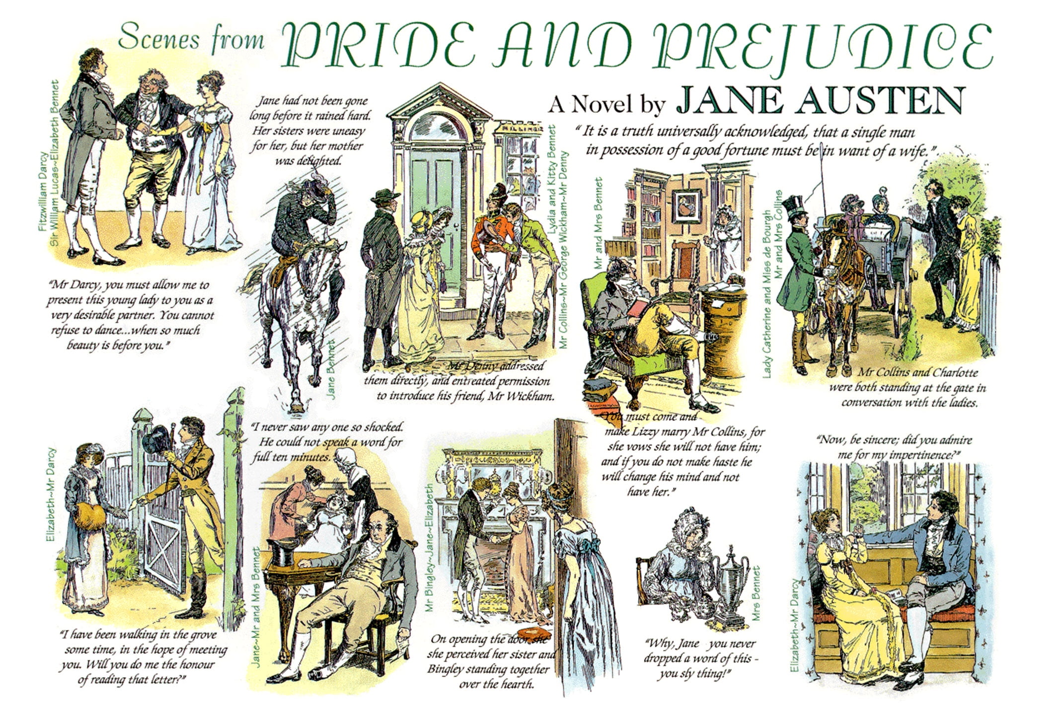 24x36 gallery poster, Scenes from Pride and Prejudice by Jane Austen ...