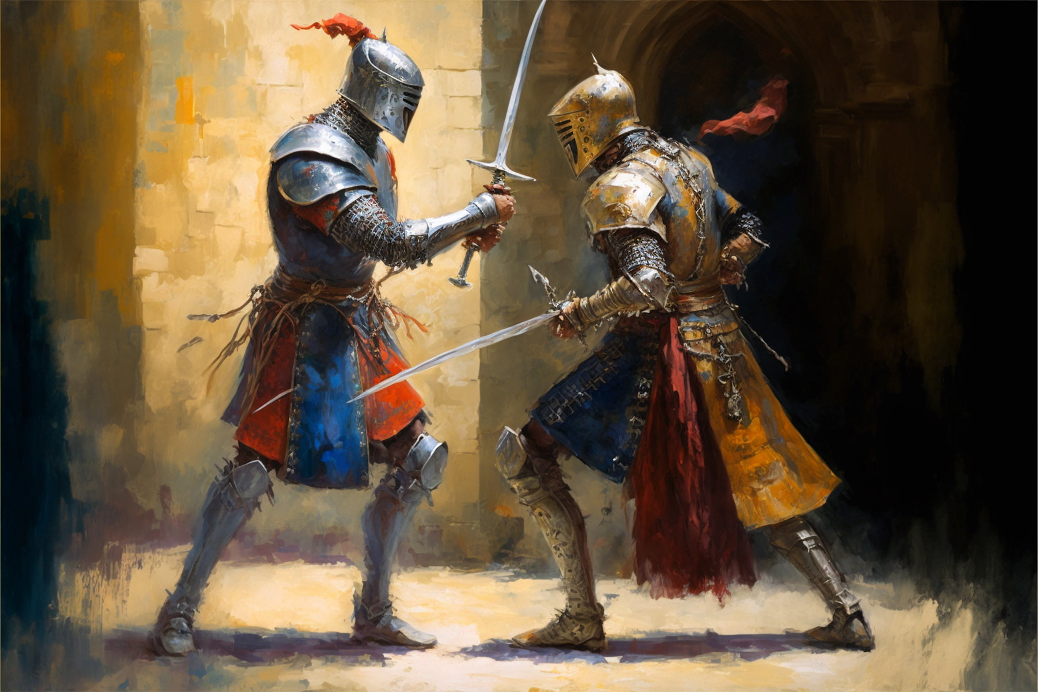 24x36 gallery poster, Sword fight between two knights - Walmart.com