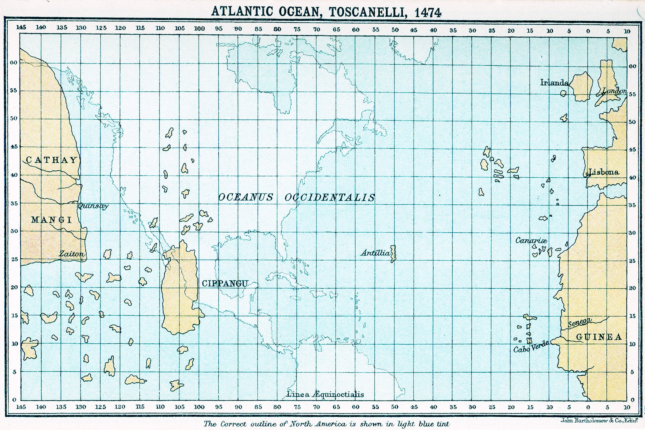 24x36 gallery poster, Toscanelli's 1474 map of Atlantic Ocean ...