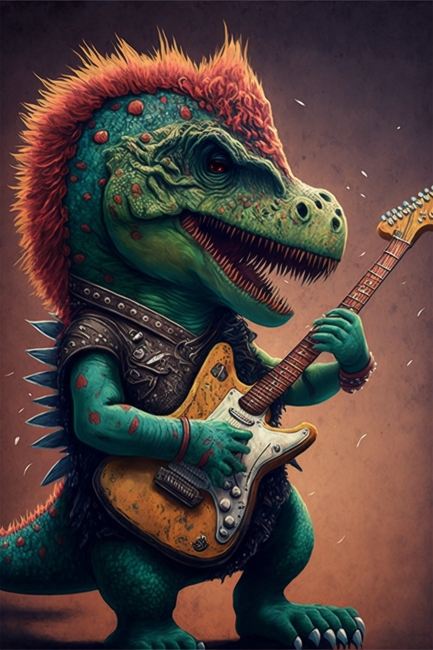 24x36 gallery poster, Tyranosaurus rex dinosaur playing an electric ...