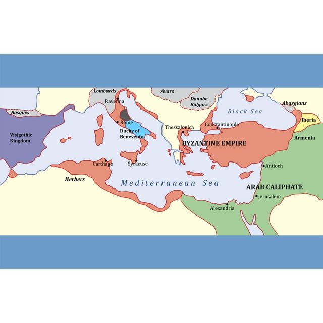 24x36 gallery poster, map of Byzantine Empire in 650 - Walmart.com