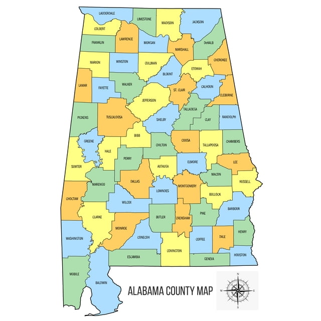 24x36in Alabama County Map 【Laminated】 - Walmart.com