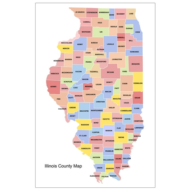 24x36in Illinois Counties 【Laminated】 - Walmart.com