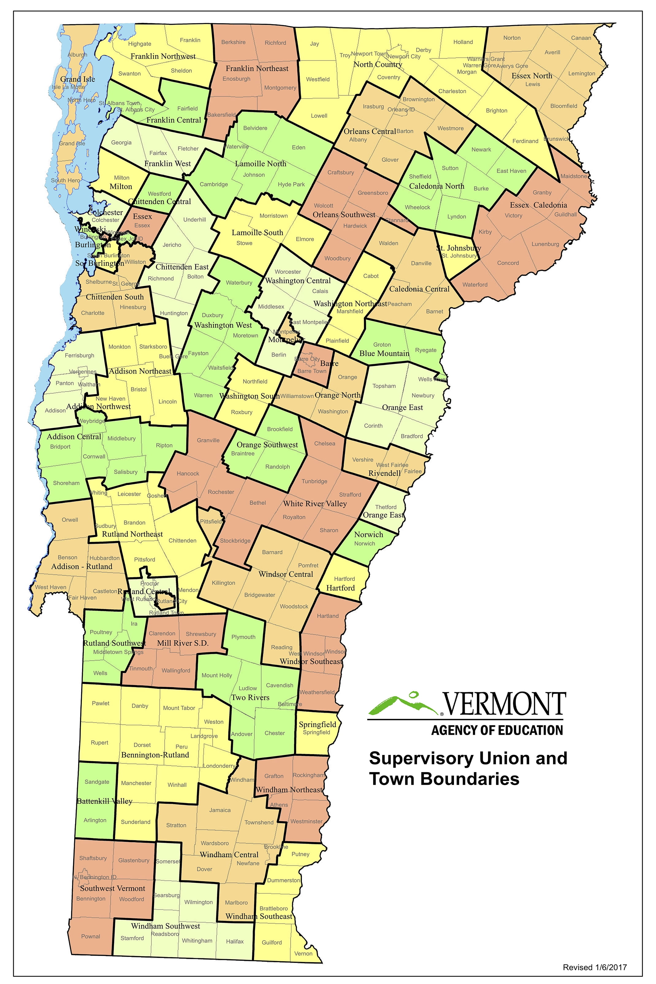 24x36in Map of Vermont School Union Districts Towns 【Photo Paper ...