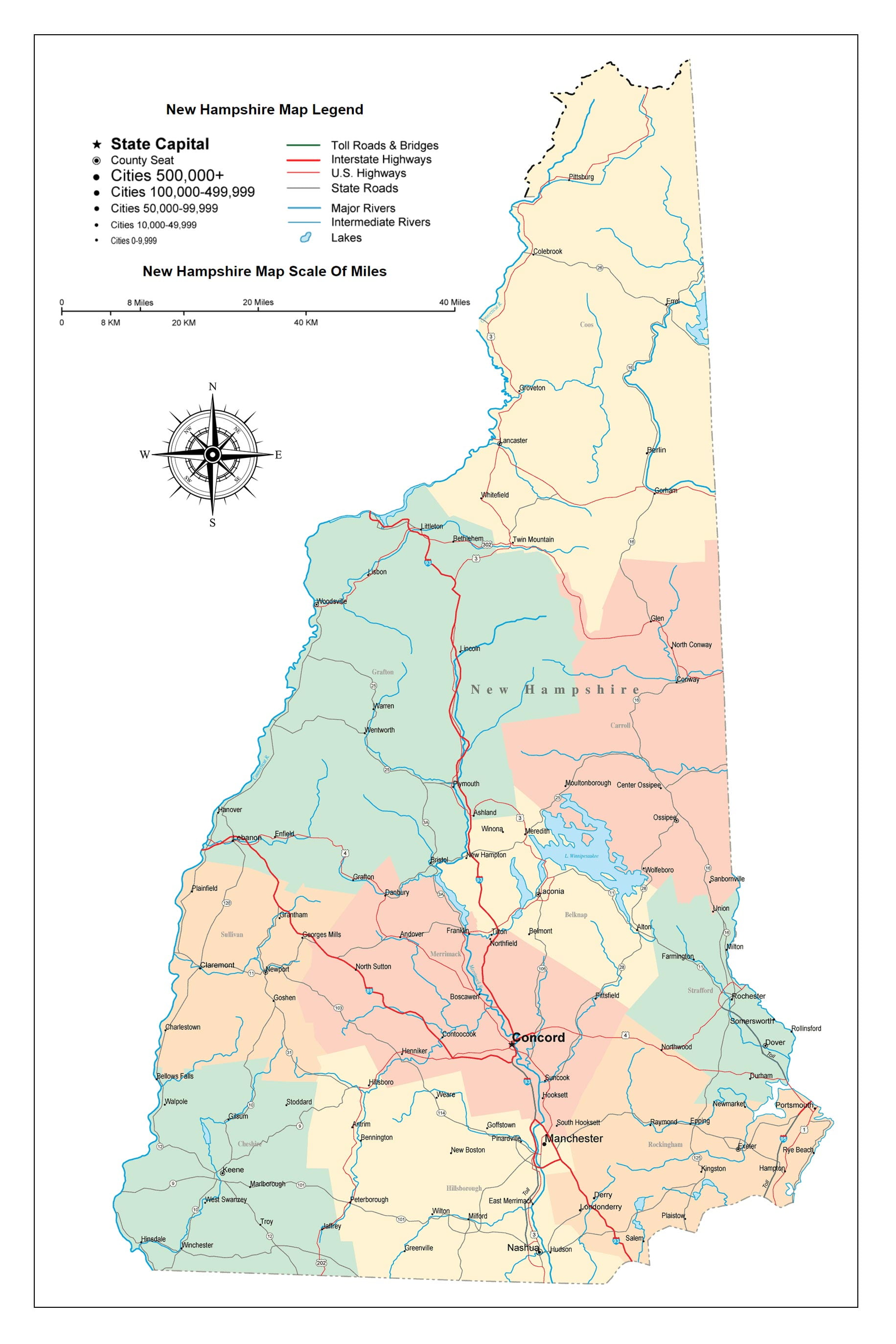 24x36in New Hampshire Road Map 【Photo Paper】 - Walmart.com