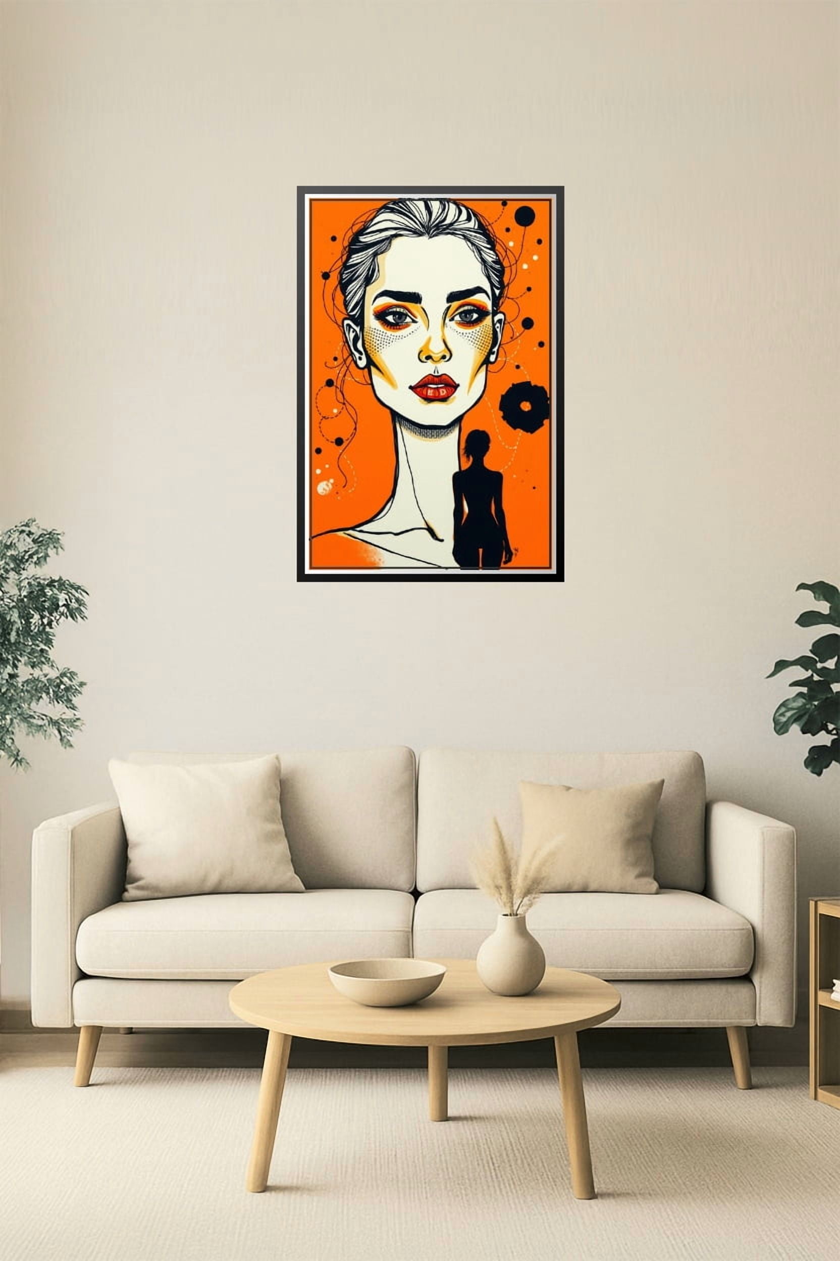 24x36in Poster Pop Art Female Portrait Print – Bold Orange Modern Wall ...