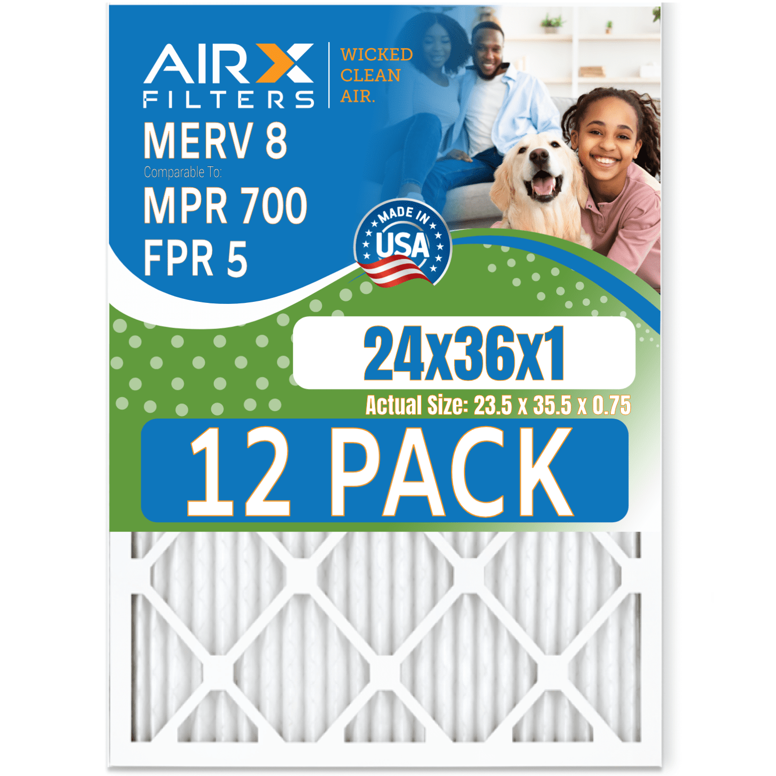 24x36x1 Air Filter MERV 8 Rating, 12 Pack of Furnace Filters Comparable to MPR 700 & FPR 5 ...