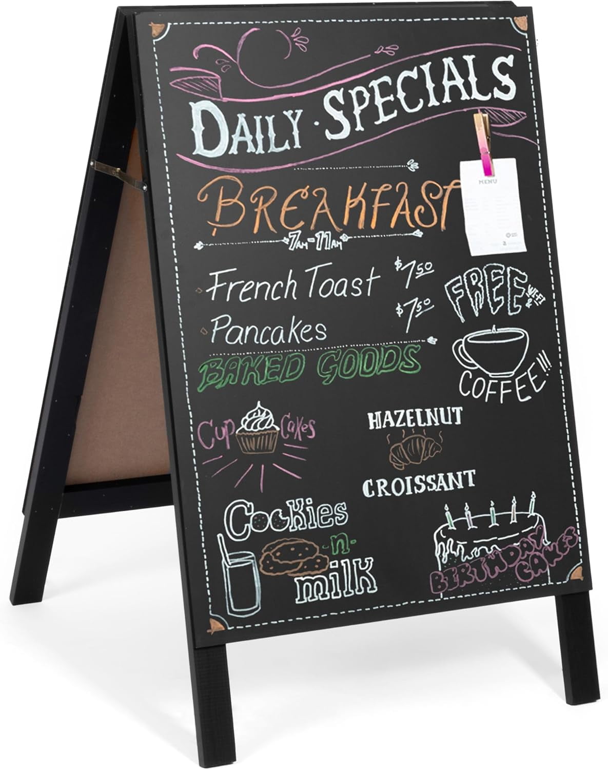 24x40 inch Double-Sided Frameless Black Wood Chalkboard Sign | Menu ...