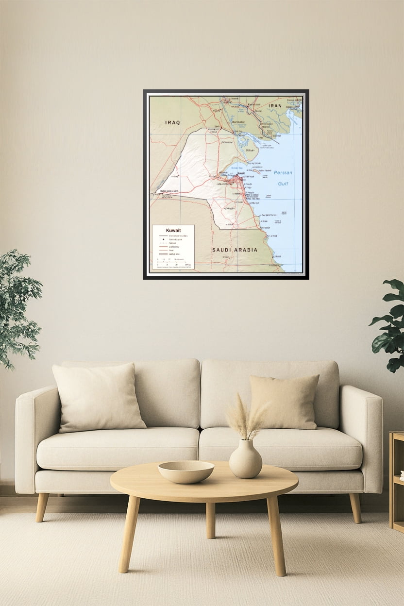 24x41in Poster Kuwait Political Map with Roads, Rail, and Border Detail ...