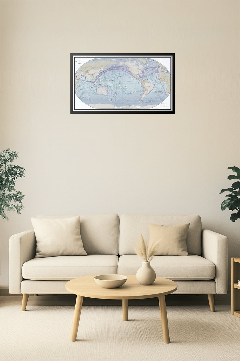 24x42in Poster Map of the World Oceans – Global Shipping Lanes & Ports ...