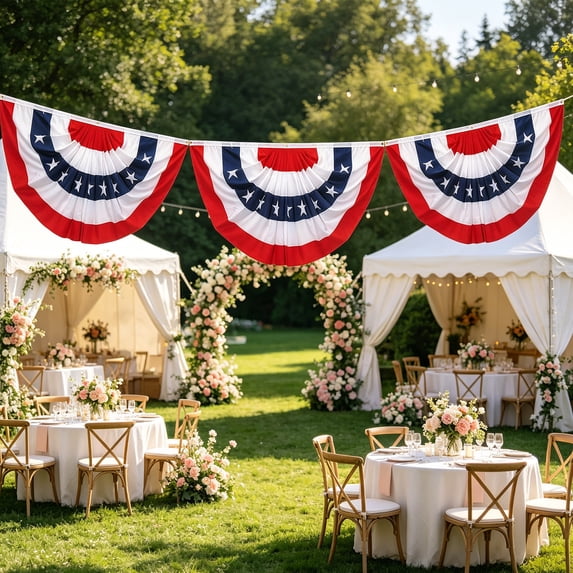24x47 Inch Large Fan-Shaped Patriotic USA Bunting Flag, Pleated ...