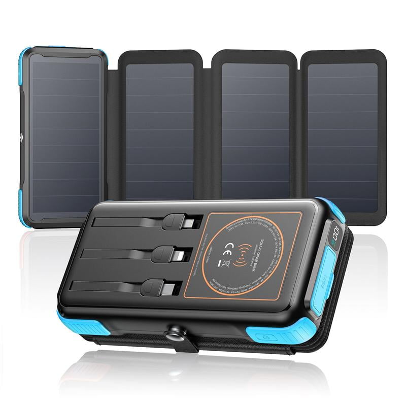 25,000mAh Solar Power Bank - 20W Fast Charging with Built-in Cables ...