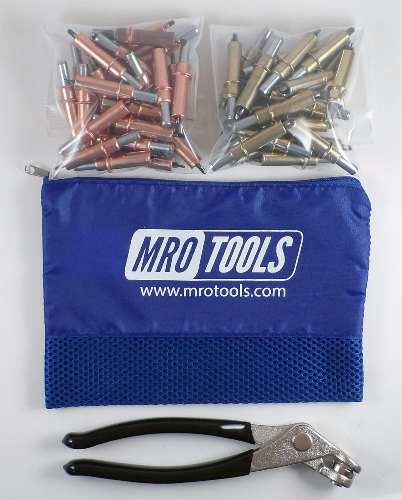 25 1/8 and 25 3/16 Cleco Fasteners + Cleco Pliers + Mesh Carry Bag ...
