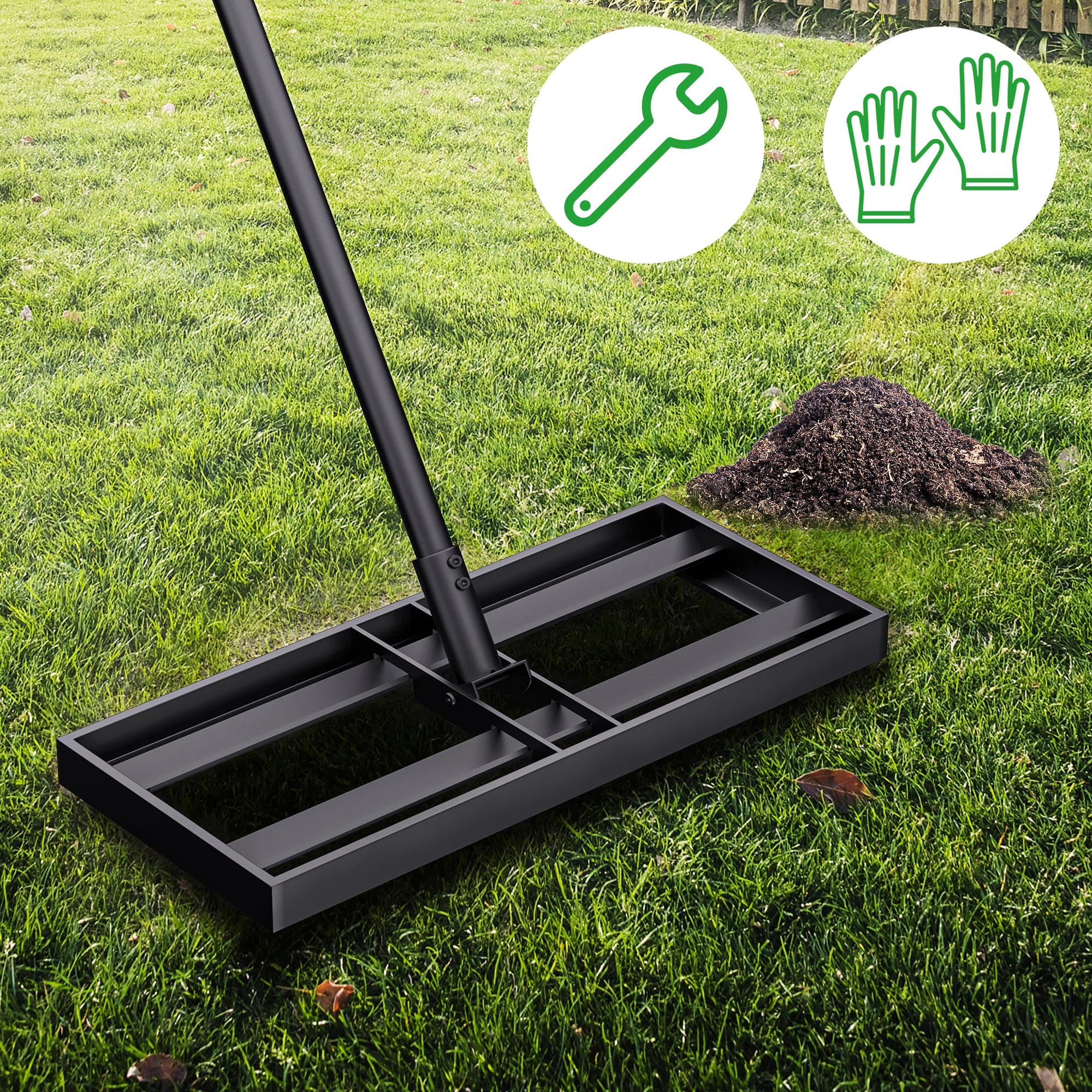 25.1 Inch Lawn Leveling Rake with Pull Assist Handle - 10" Wide Heavy ...