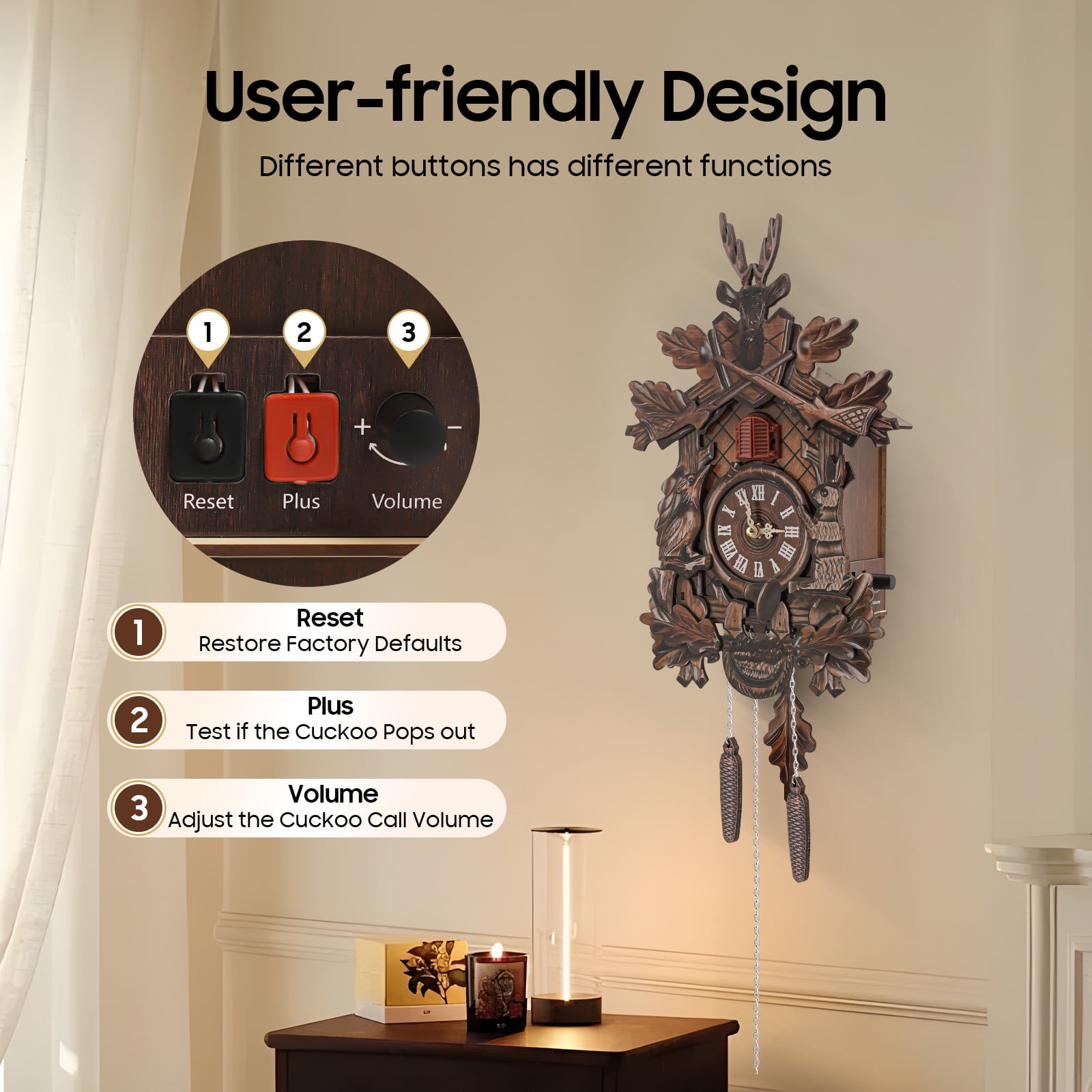25*10*48cm Wall-mounted Brown Retro Cuckoo Wall Clock MDF Cuckoo Wall ...