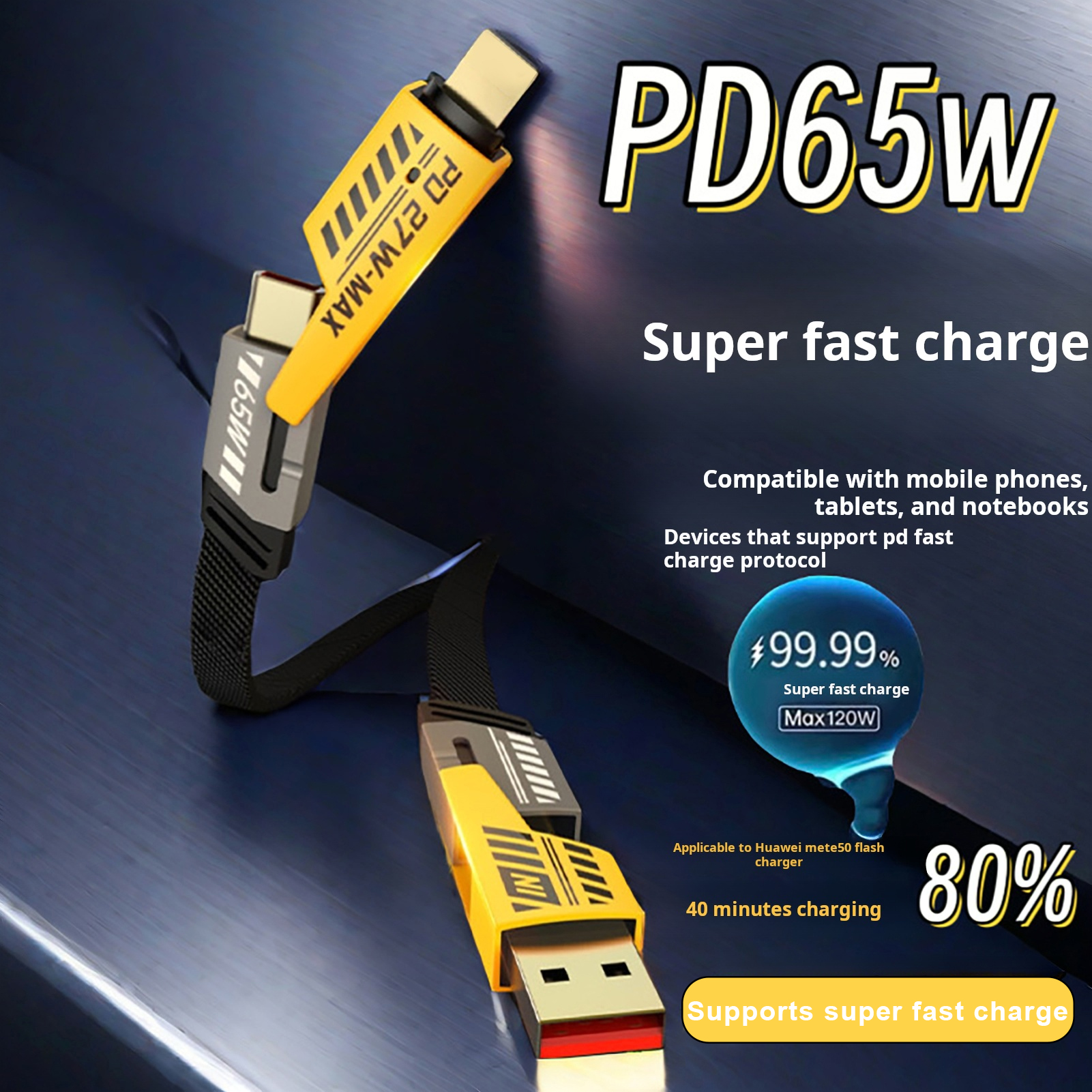 25/100/150/200CM 4-In-1 Charging Cable PD 65W USB Type-C 8Pin Portable ...