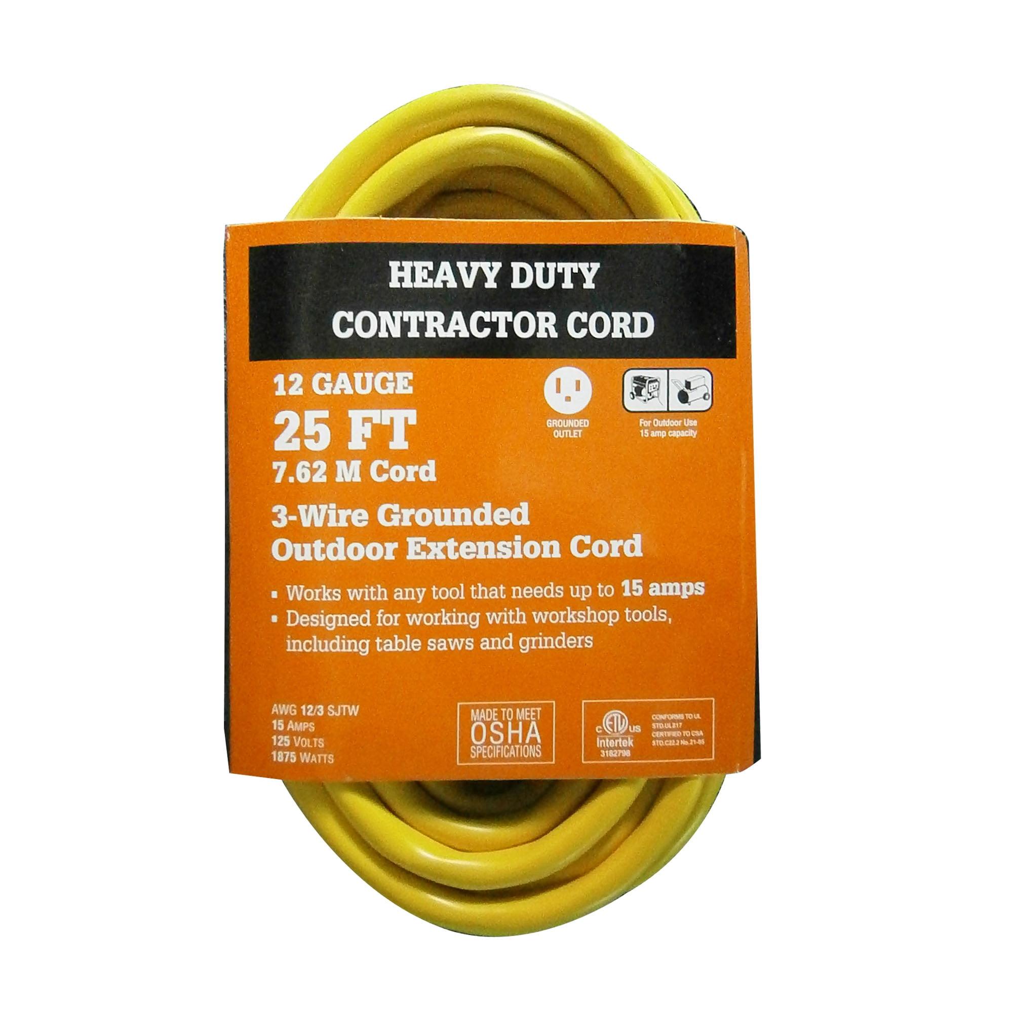 25' 12/3 Heavy-Duty Contractor Extension Cord, Yellow - Walmart.com