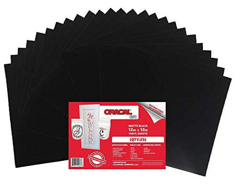 (25) 12" x 12" Sheets - Oracal 651 Matte Black Adhesive Craft Vinyl for ...