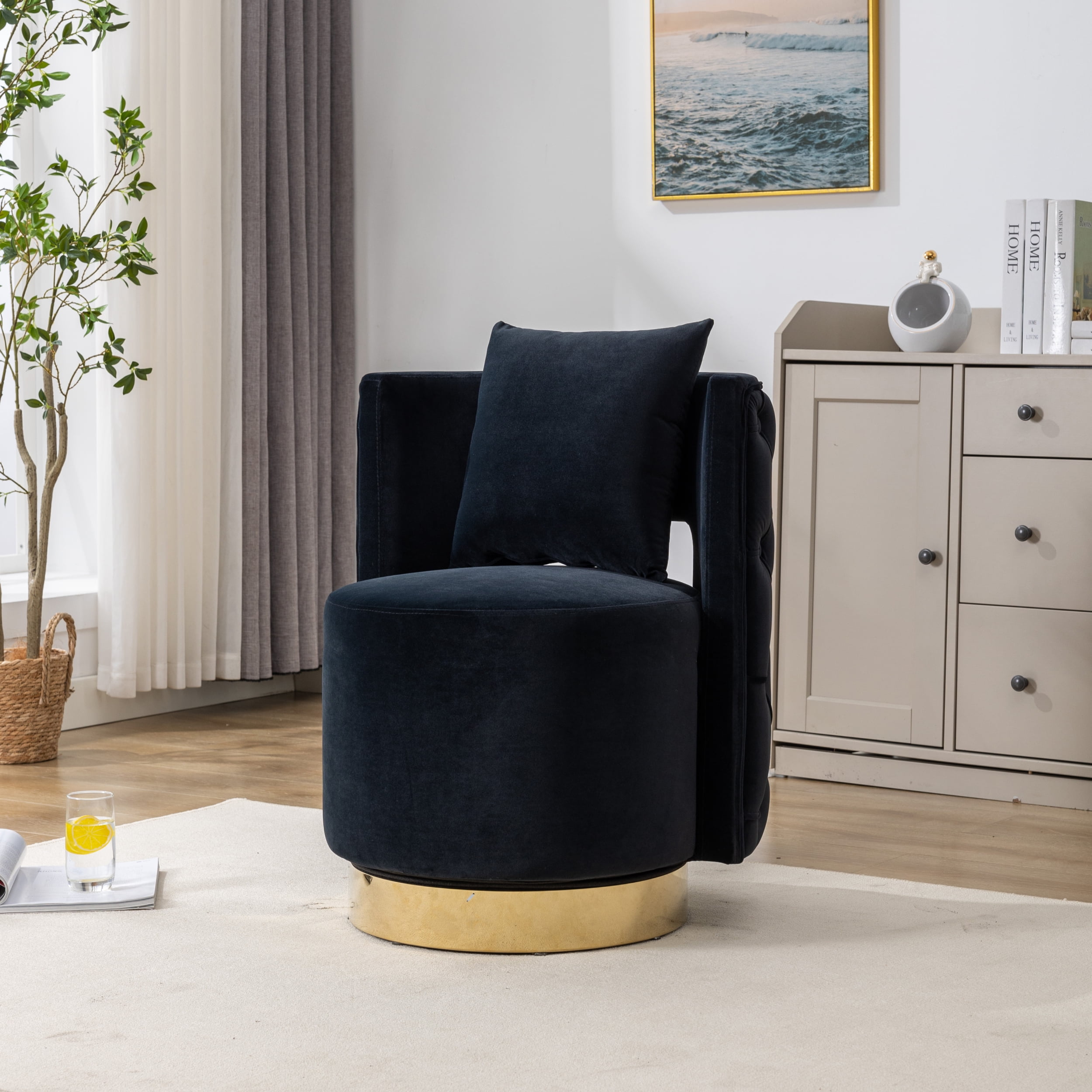 25.2" Wide Swivel Accent Barrel Chair, Modern Curved Tufted Back With ...