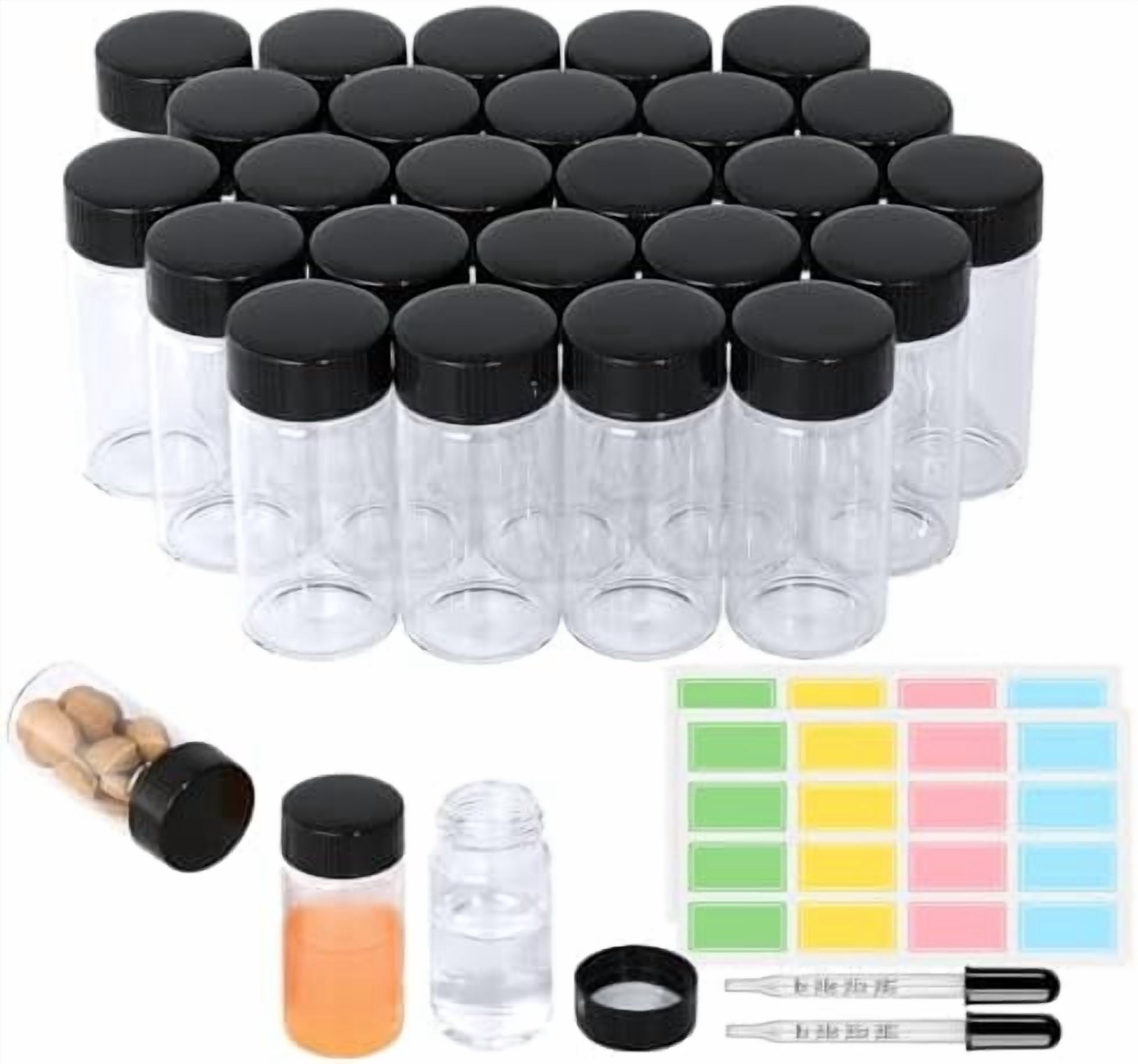 25 20ml Clear Glass Vials with Screw Caps Small Vials for Essential Oil ...