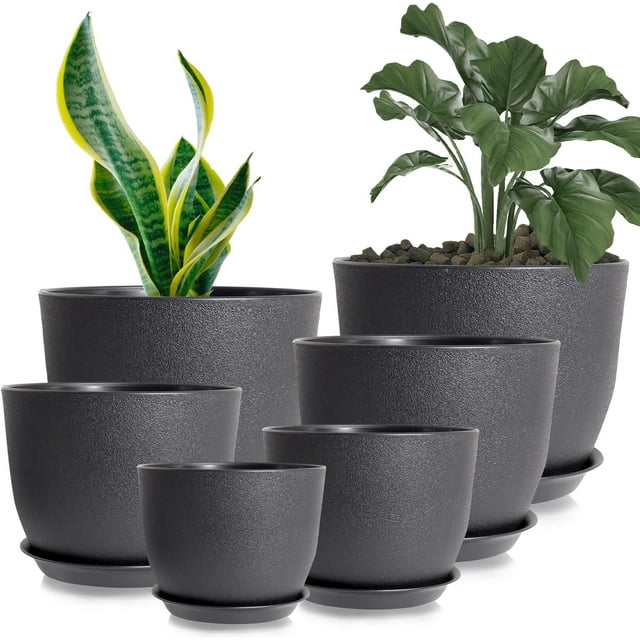 25/23/20/18/16/12CM Plant Pots Indoor 6 Pcs Flower Pot Large Plant Pots Indoor Outdoor Plastic ...