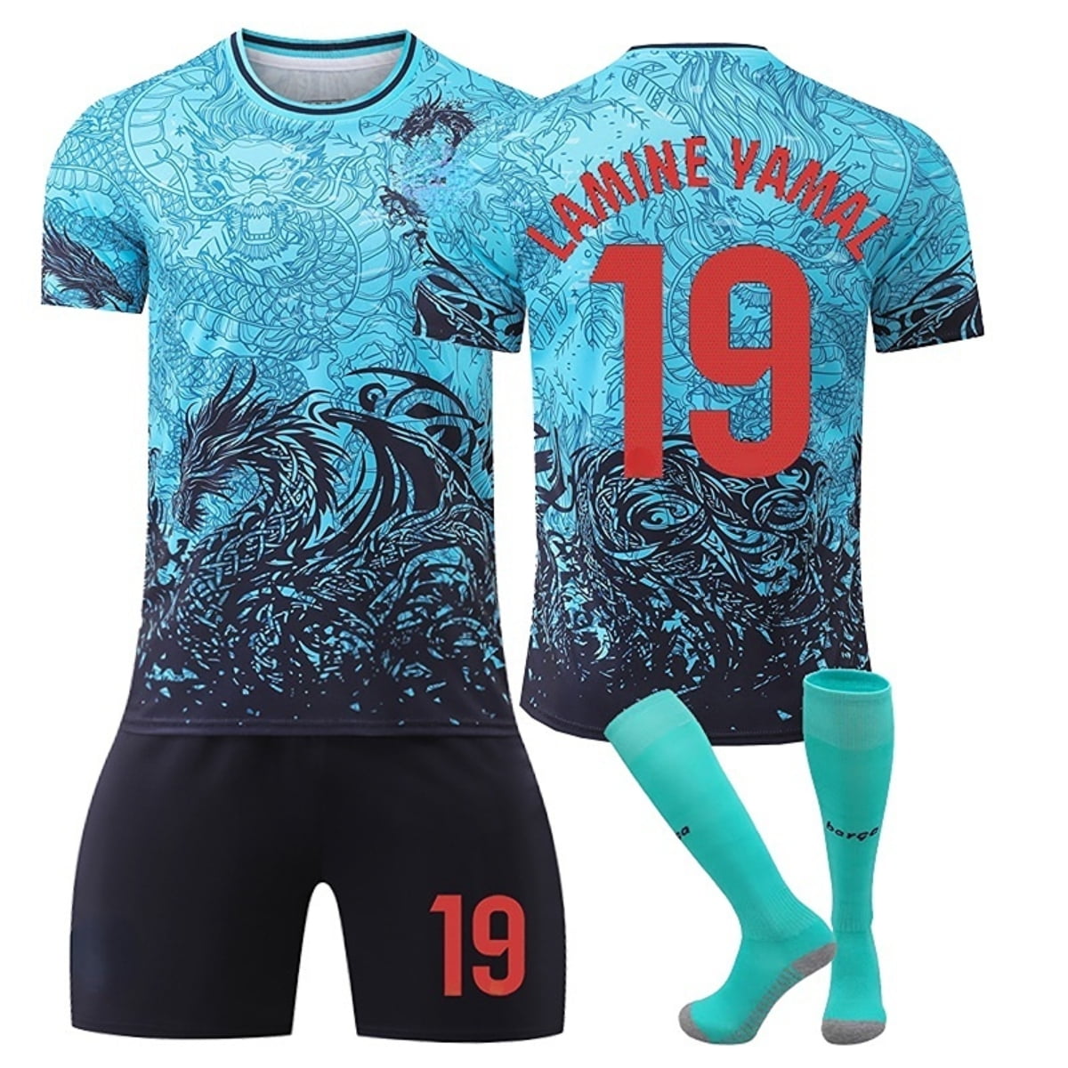 25/26 Blaugrana Black Dragon Blue Soccer Shirt #19 Lamine Yamal Fans ...