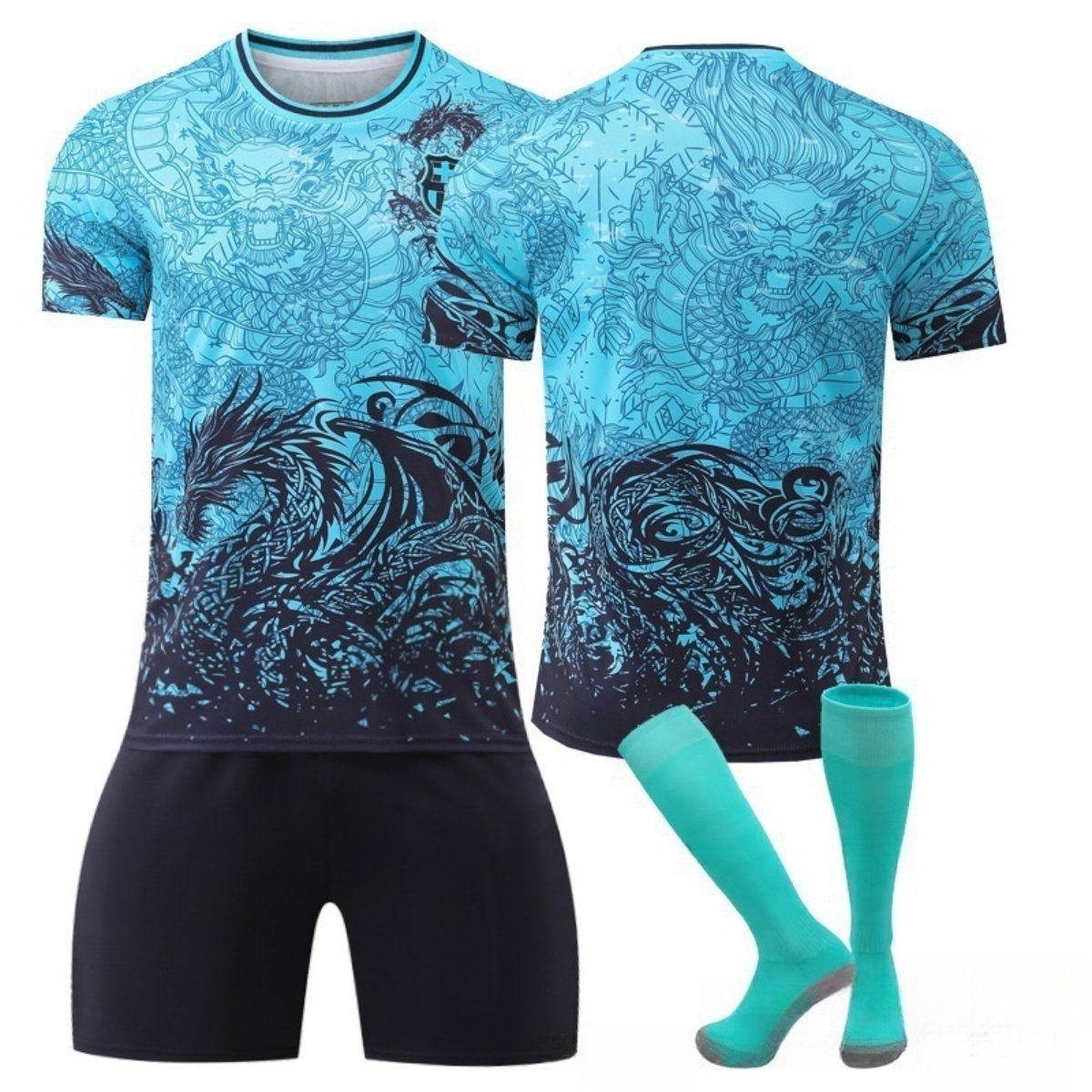 25/26 Customizable Blue Black Bird Pattern Soccer Activewear Football ...