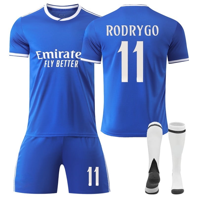 25/26 Los Blancos 2nd Away Blue Soccer Uniform No #11 Rodrygo Fans ...