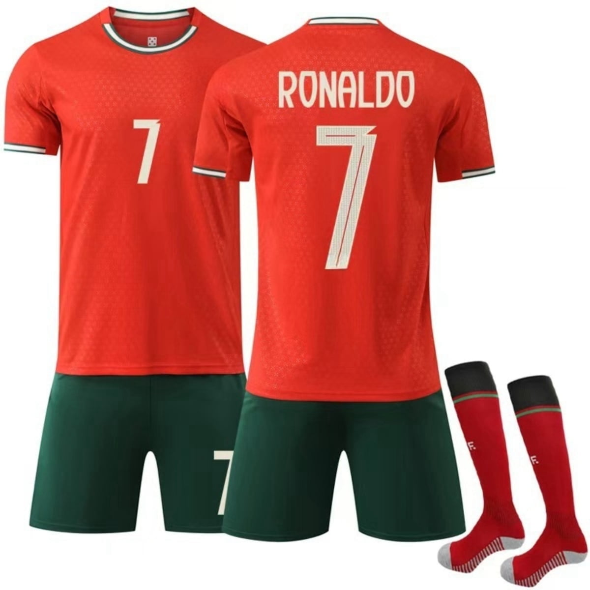 25/26 Red Portugal Home Activewear Soccer No.7 Ronaldo Fans Training ...