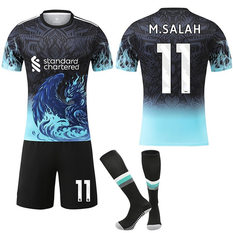 25/26 The Reds Blue Phoenix Pattern Soccer Shirt #11 M.Salah Fans ...