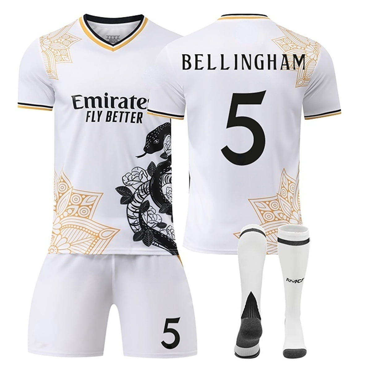 25/26 The Whites Black Snake White Soccer Shirt #5 Bellingham Fans ...