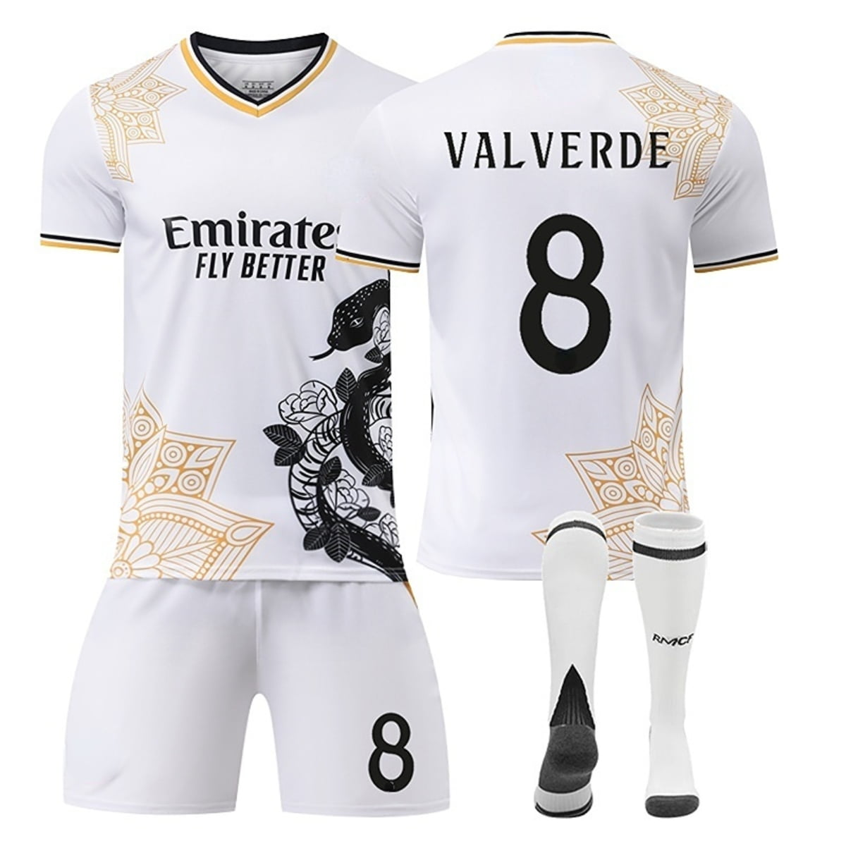 25/26 The Whites Black Snake White Soccer Shirt #8 Valverde Fans ...