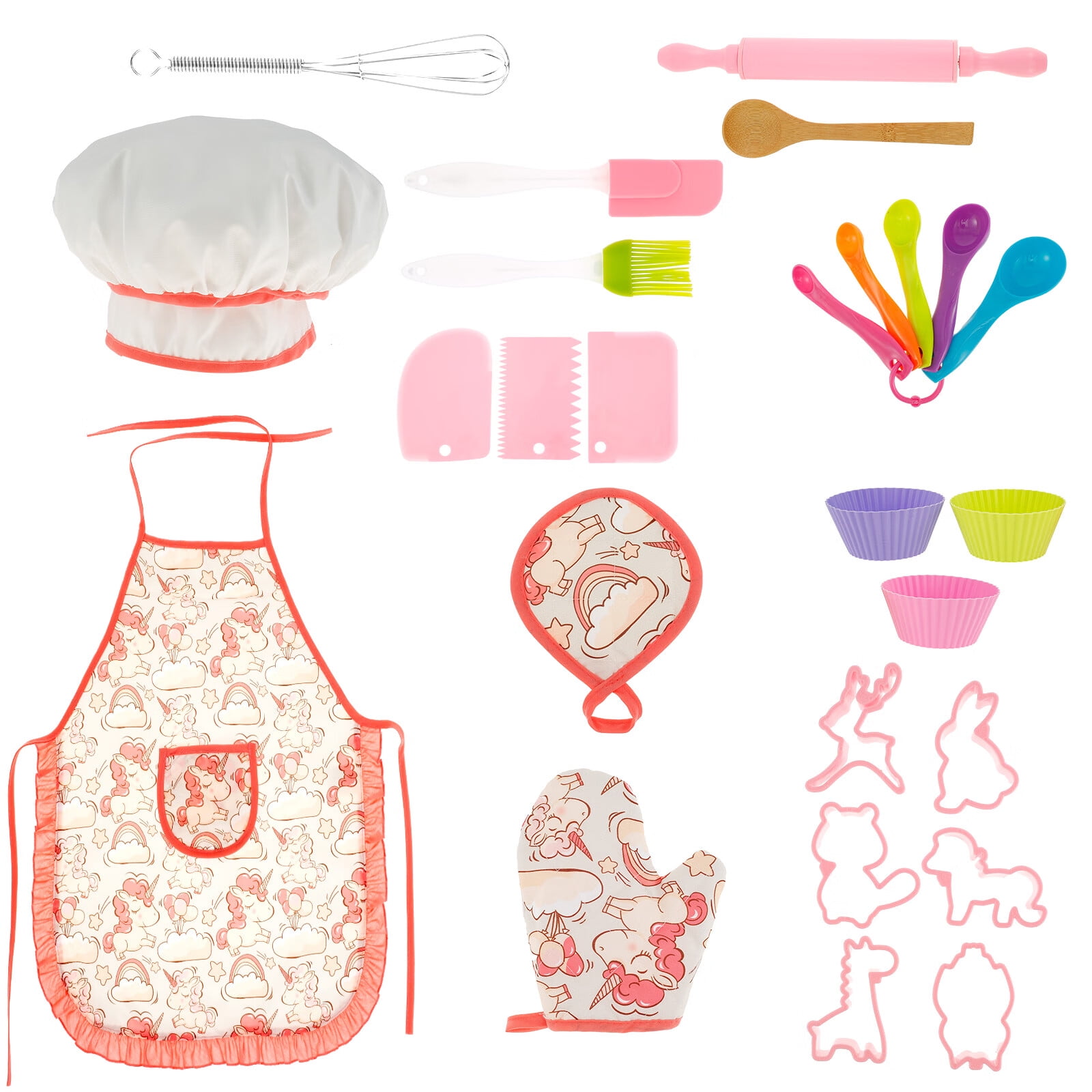 25/26Pcs Kids Baking Set with Apron Educational Chef Dress Up Kitchen ...