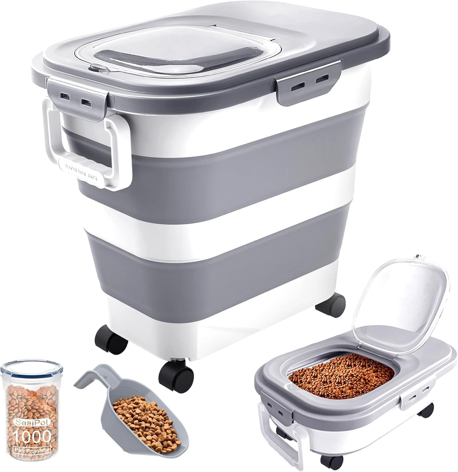25-28 Lbs Dog Food Storage Container with Airtight Lid,Collapsible Dog ...