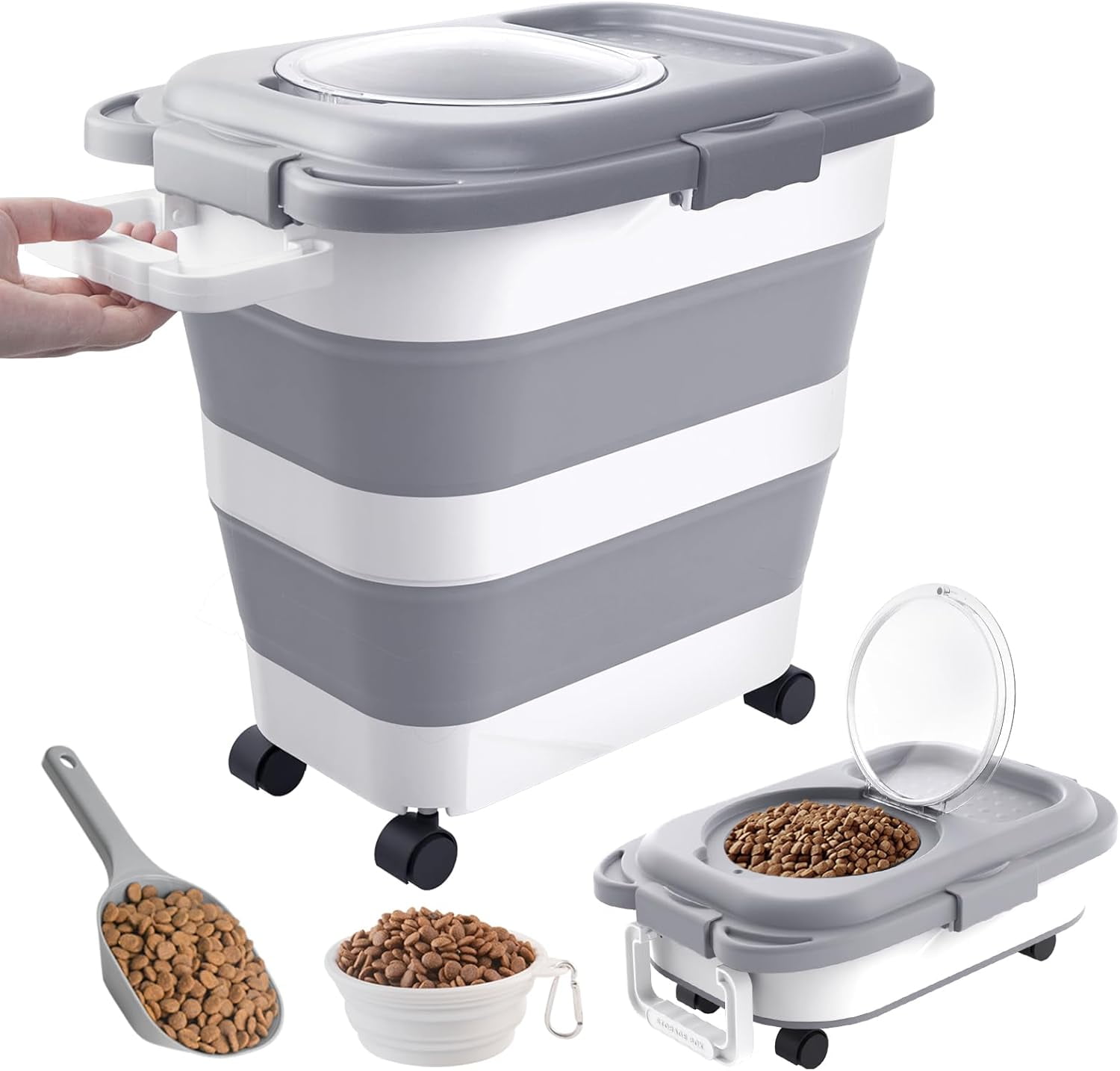 25-28 Lbs Dog Food Storage Container, Collapsible With Airtight Lids ...