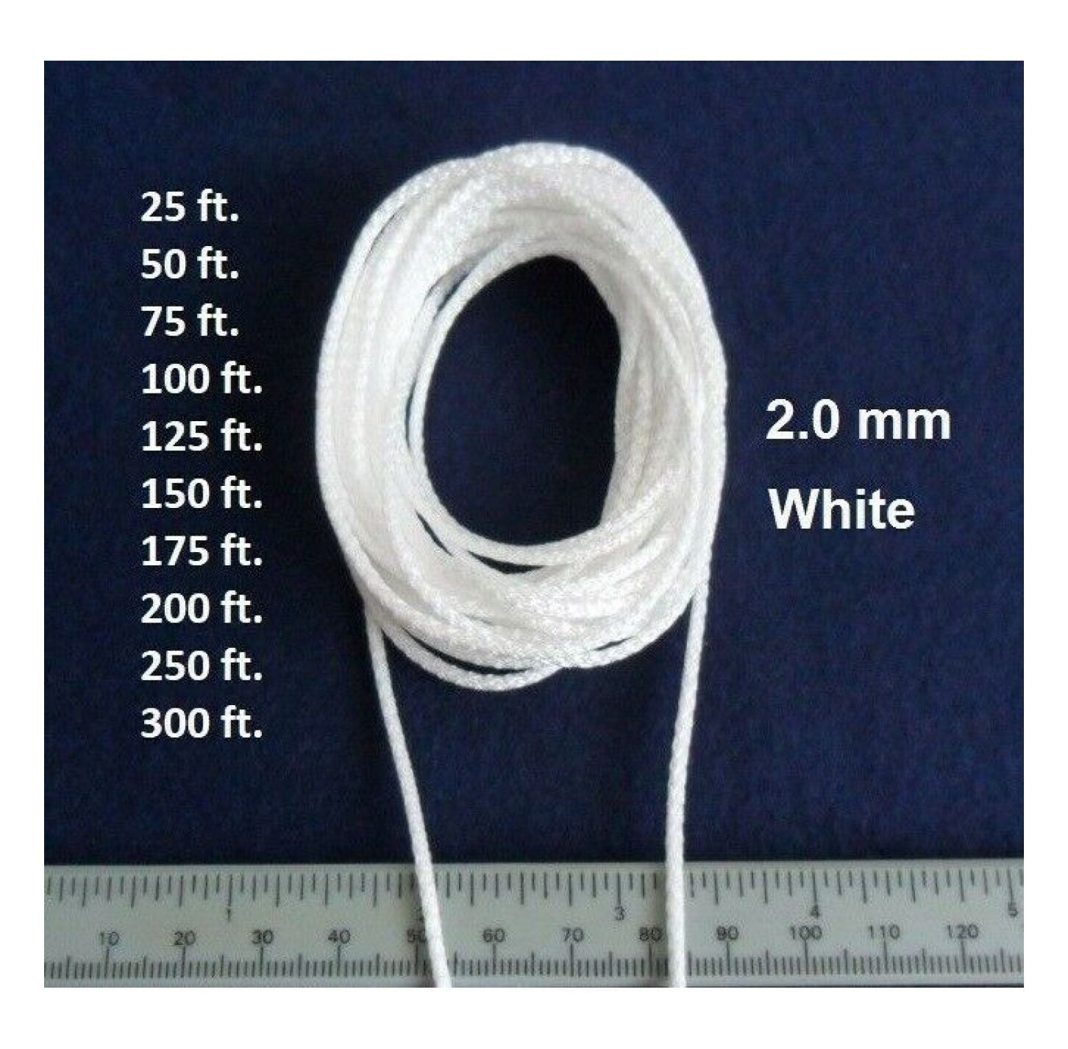 25-300ft 2.0 mm White Lift Pull String Cord for Shades, Honeycomb ...