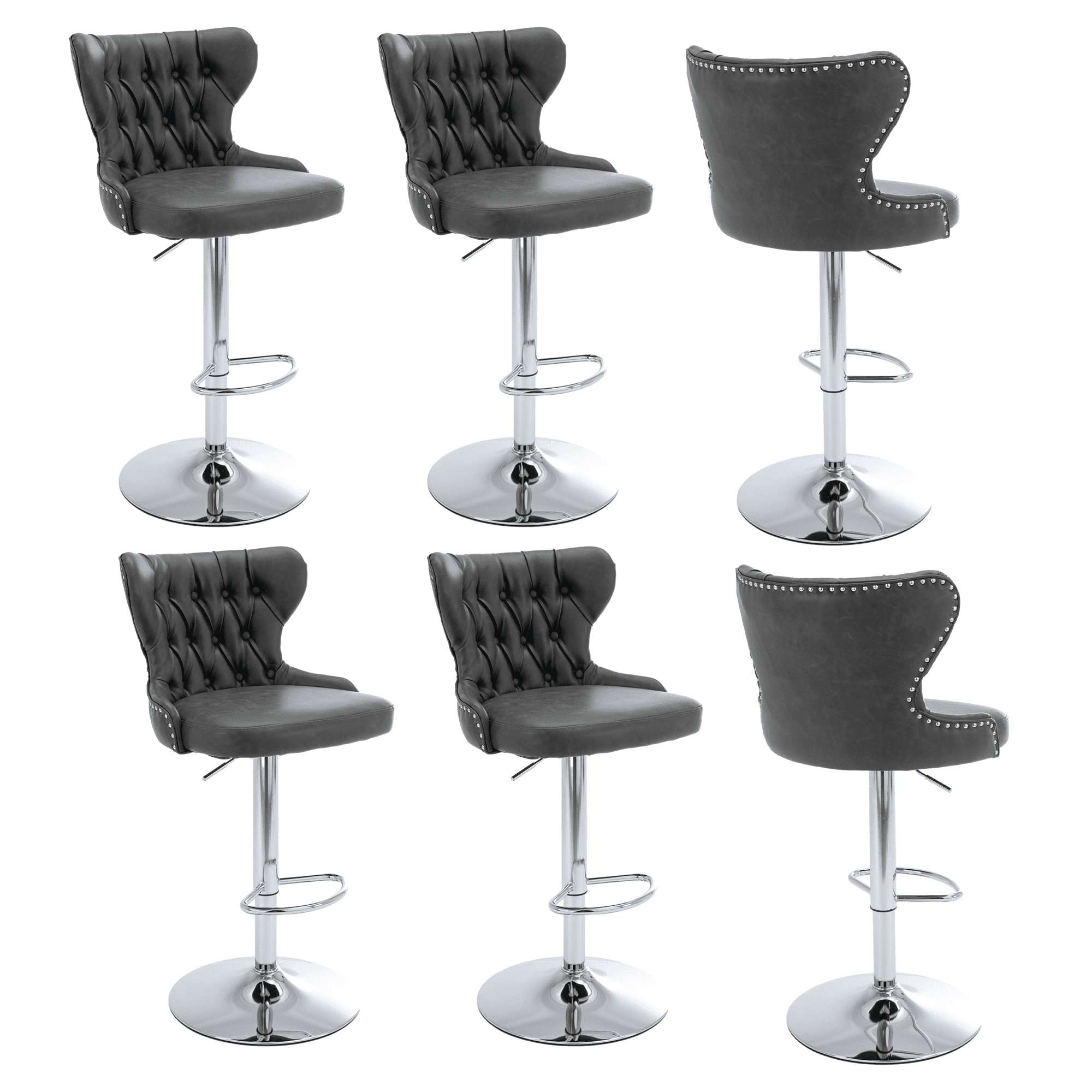 25-33 Inch PU Leather Bar Stools, Counter Height Adjustable Swivel Barstools High Bar Chairs ...