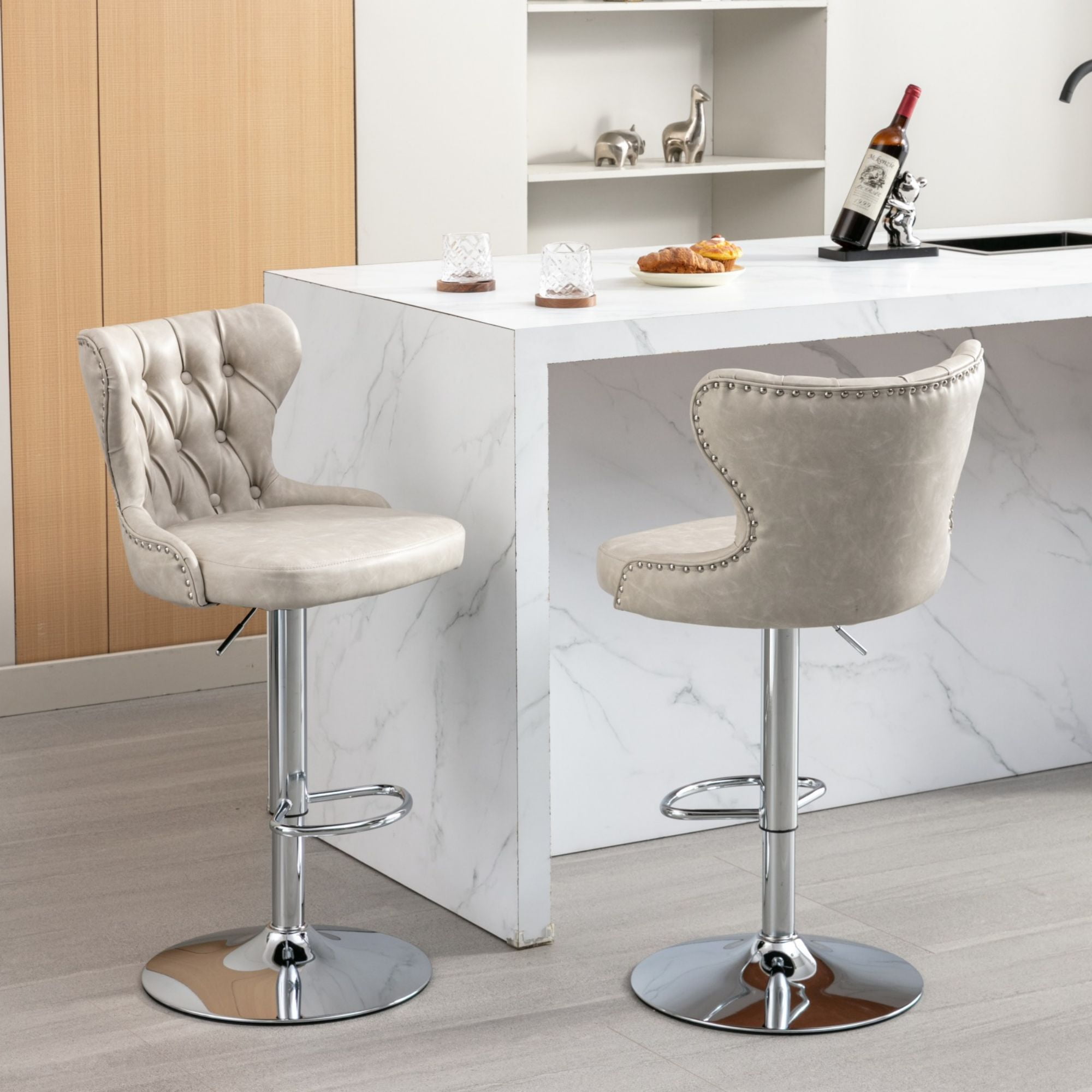 25-33 Inch PU Leather Bar Stools, Counter Height Adjustable Swivel ...