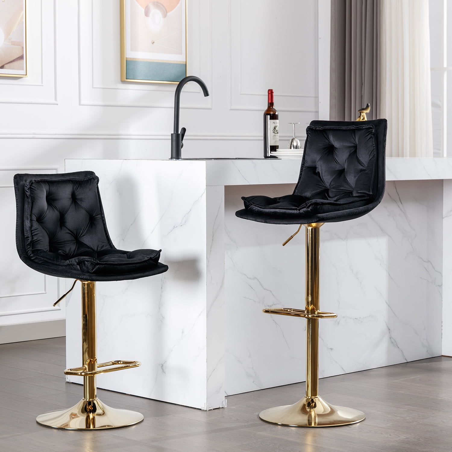 25-33 Inch Velvet Bar Stools, Counter Height Adjustable Swivel ...