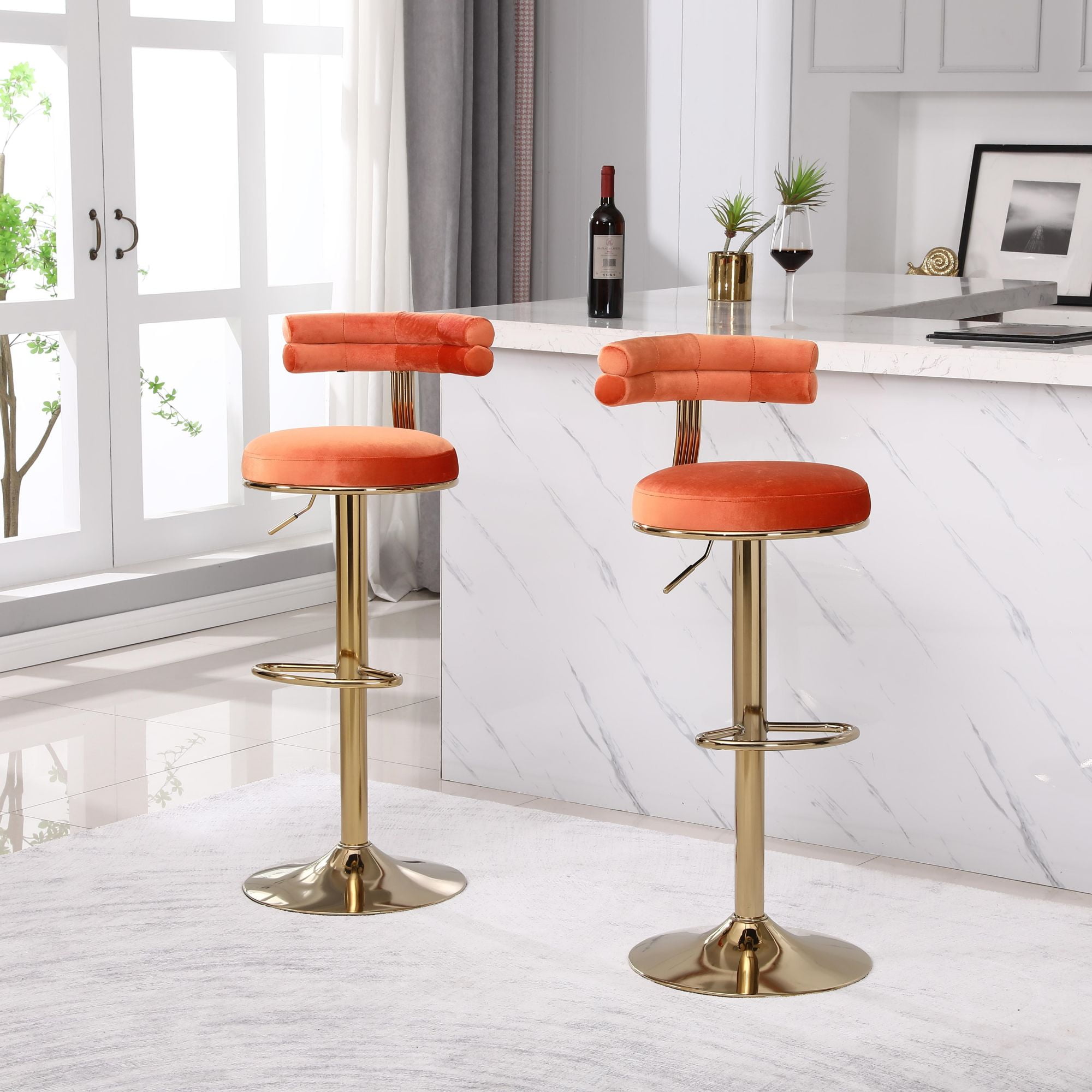 25-33 Inch Velvet Bar Stools, Counter Height Adjustable Swivel Barstools High Bar Chairs with ...