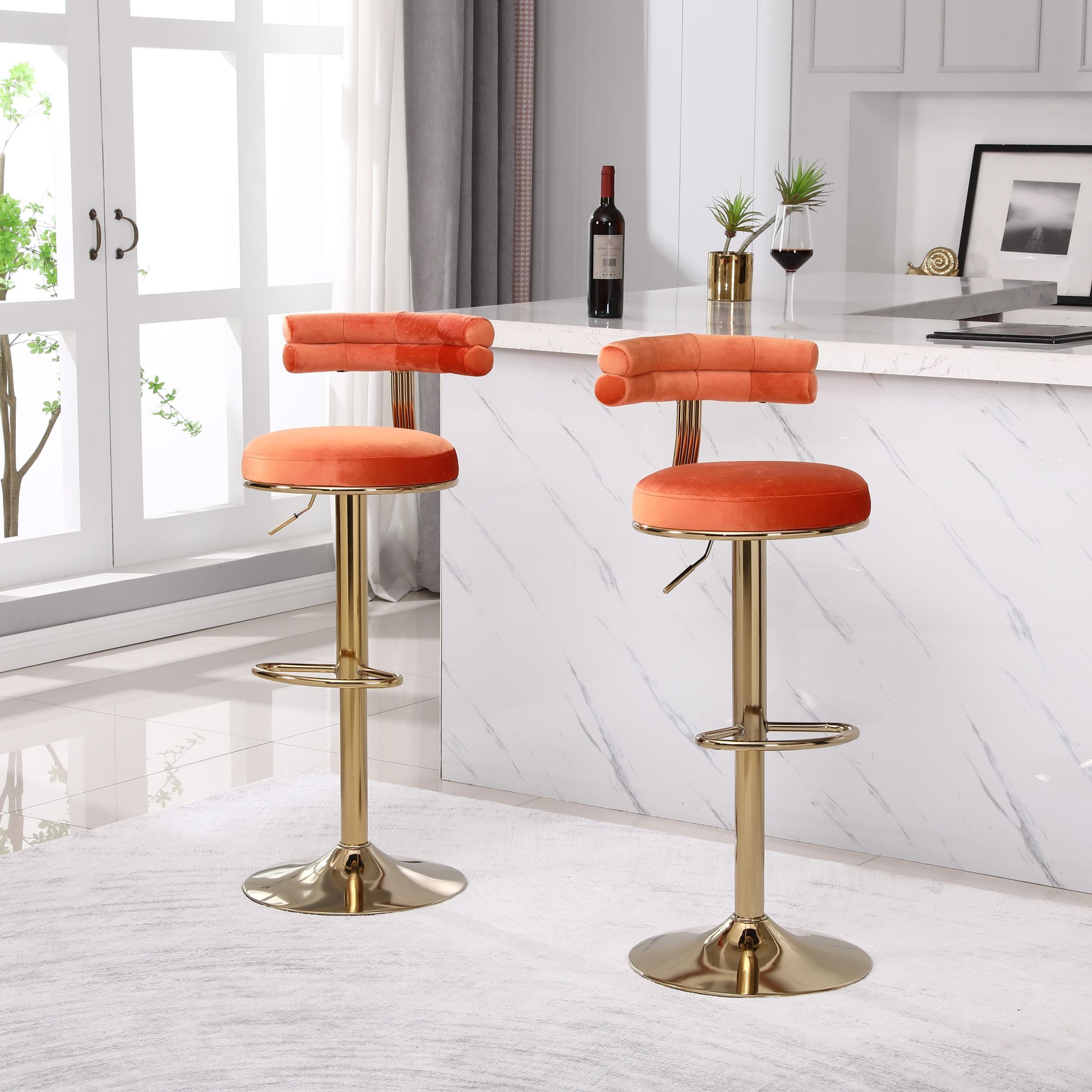 Swivel Bar Stools, Adjustable Height Bar Stools with Back and Golden ...