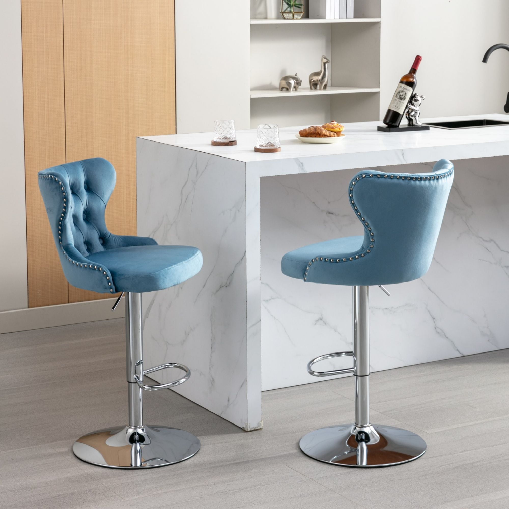 25-33 Inch Velvet Bar Stools, Counter Height Adjustable Swivel ...