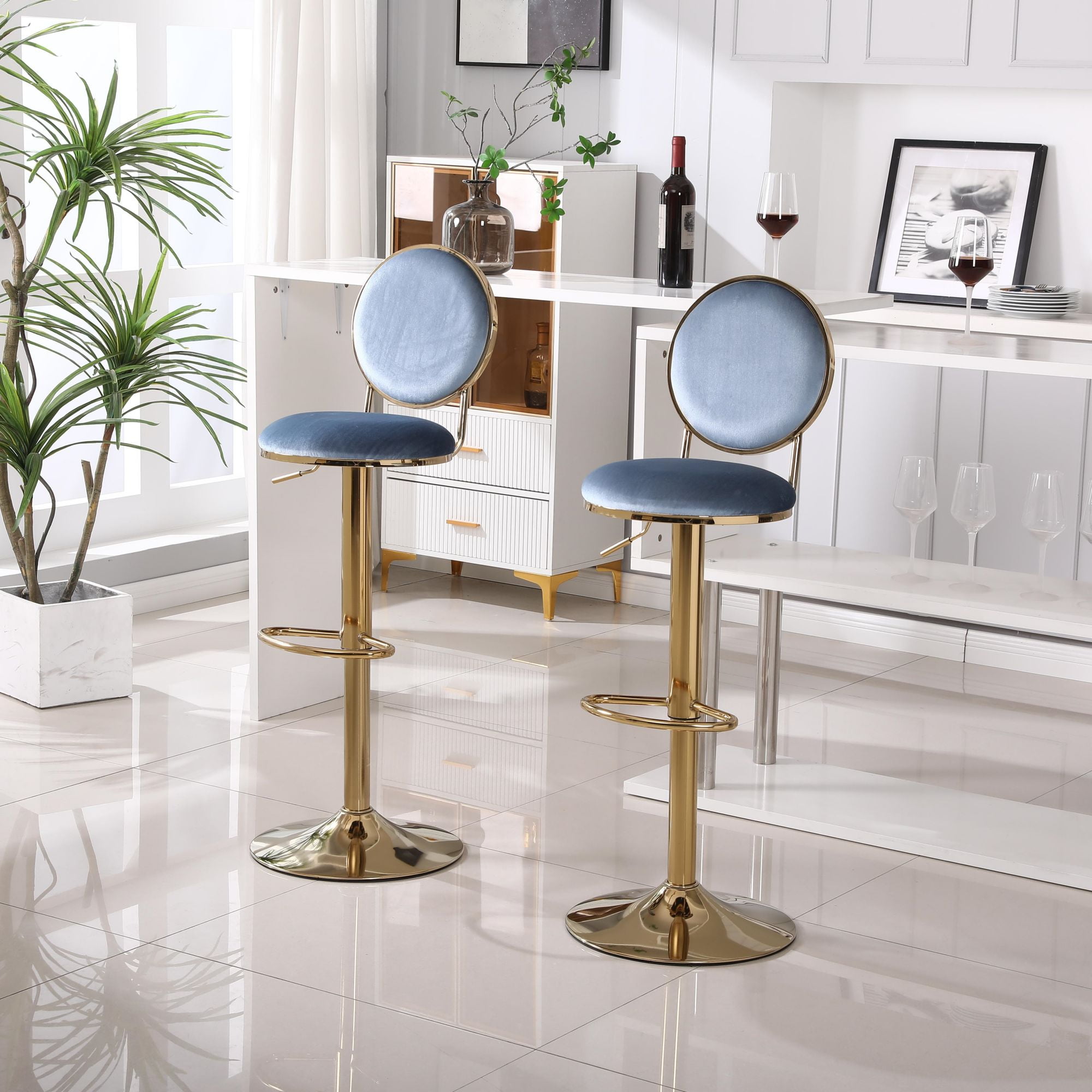 25-33 Inch Velvet Counter Height Dining Chairs, Adjustable Swivel ...