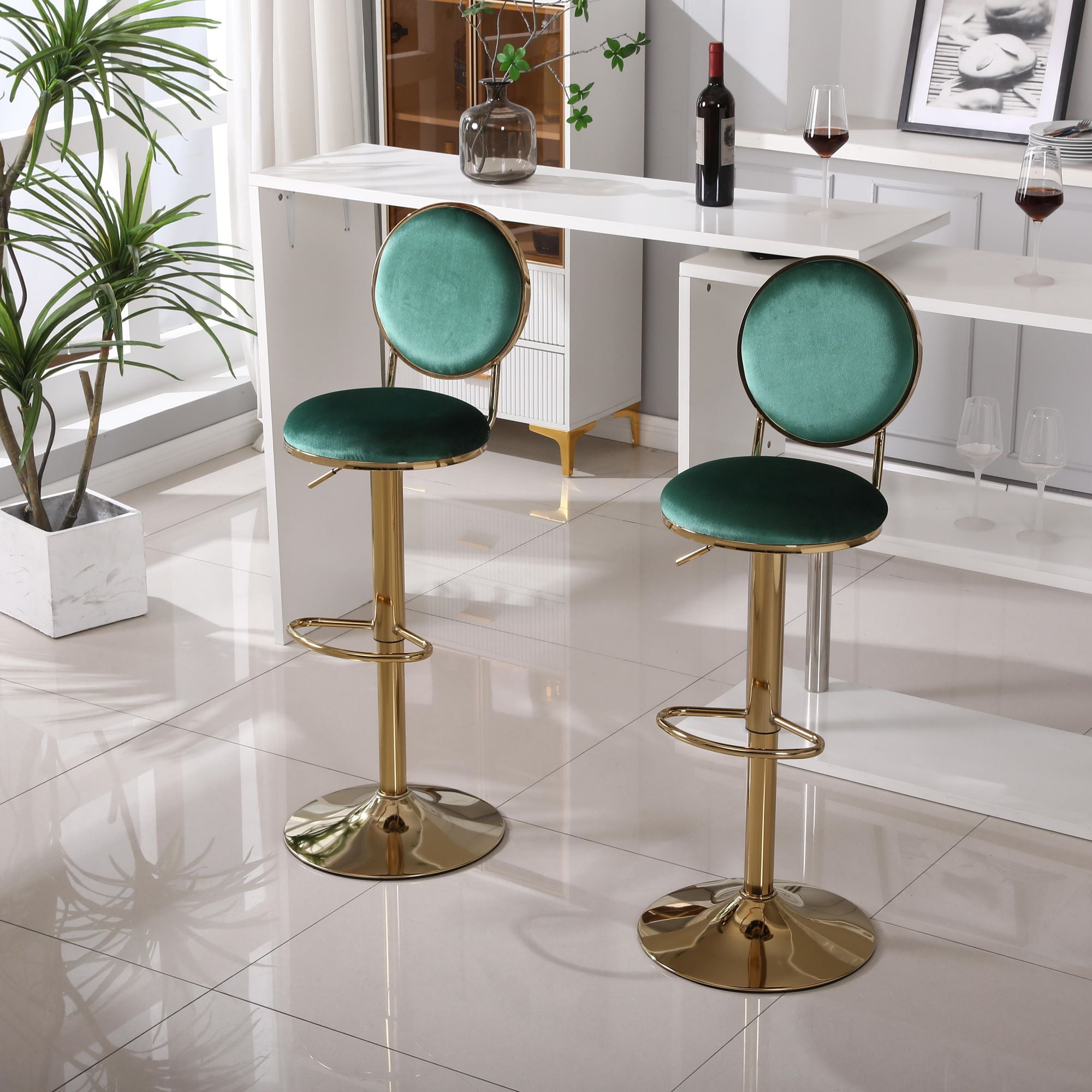 25-33 Inch Velvet Counter Height Dining Chairs, Adjustable Swivel ...