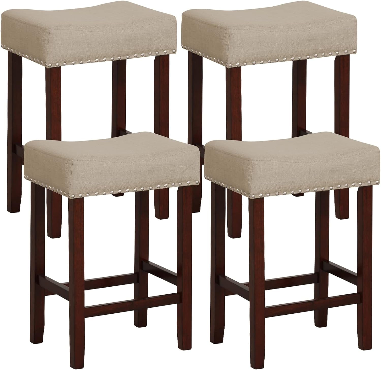 25" Counter Height Bar Stools - Backless Saddle Barstools with Nailhead ...