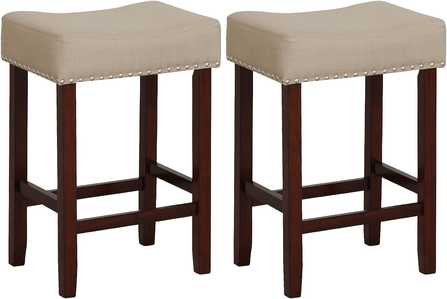 25" Counter Height Bar Stools - Backless Saddle Barstools with Nailhead ...