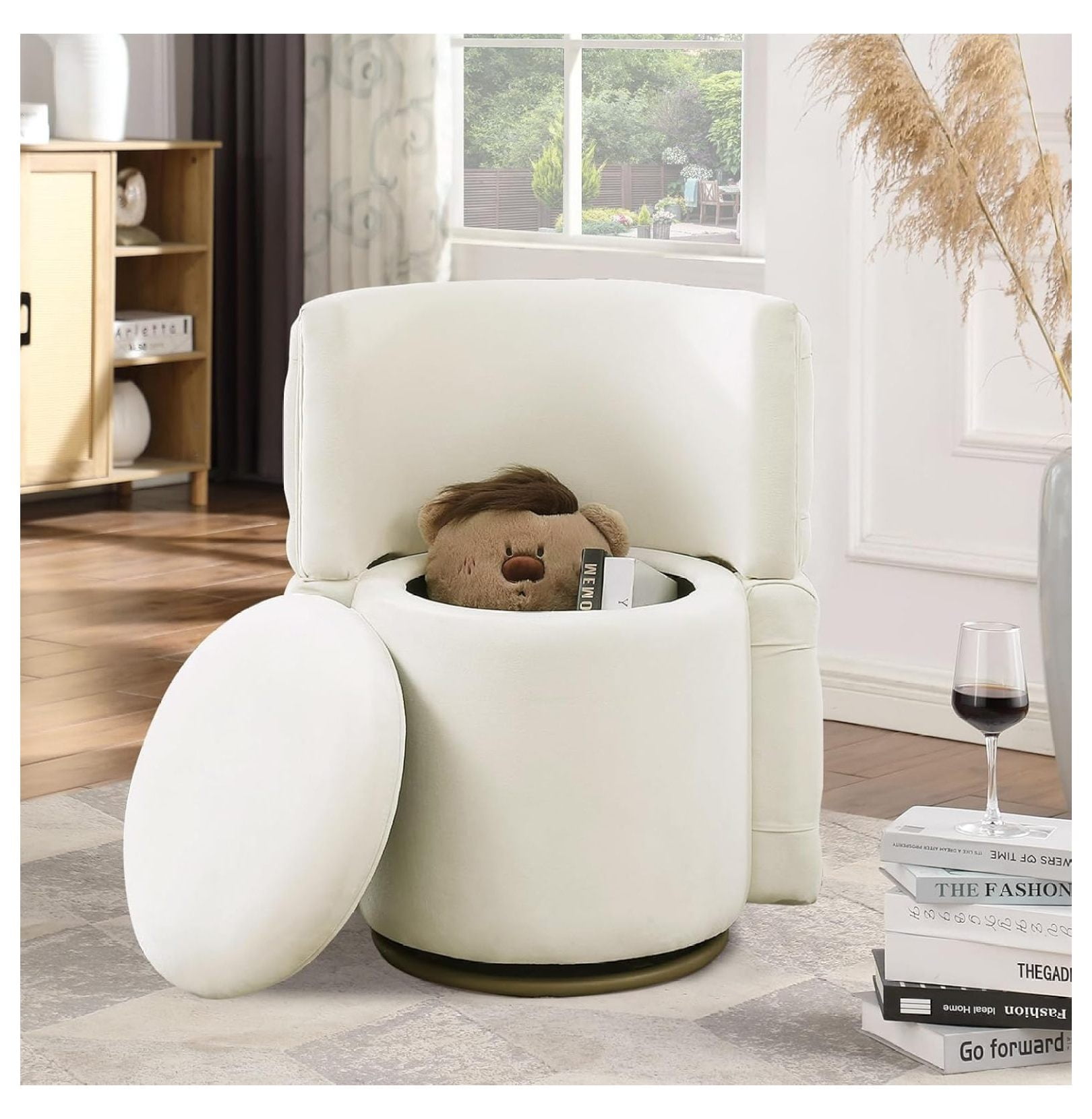 25" 360-Degree Swivel Storage Chair with Back, Century Modern Barrel ...