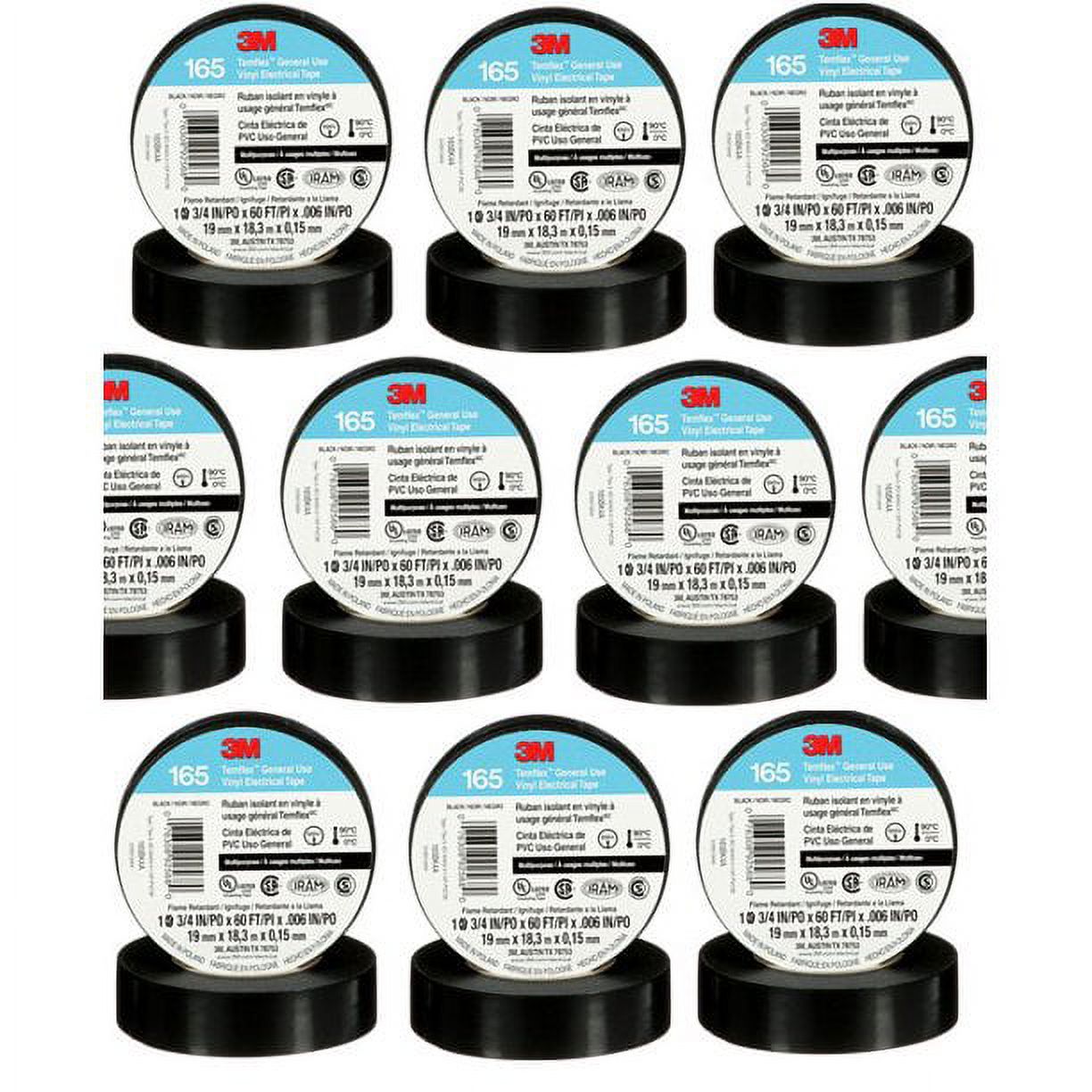 25 3M 165 Temflex 1700 Economy Grade Vinyl Electrical Tape, 3/4 in x 60 ...
